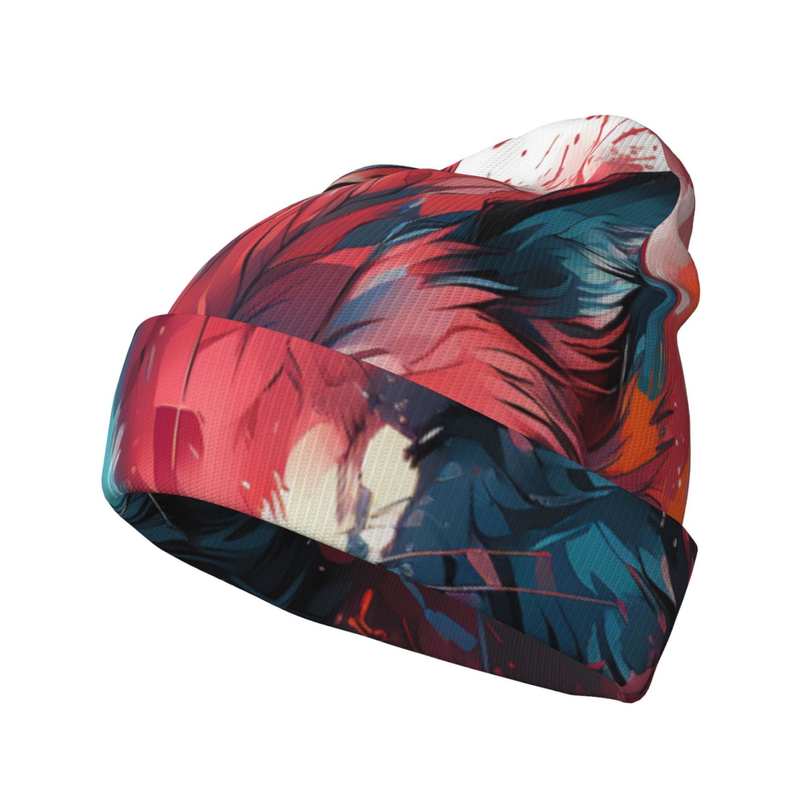 Hirioo Red Flame Wolf Head for Men's Knit Cuffed Beanie for Outdoor ...