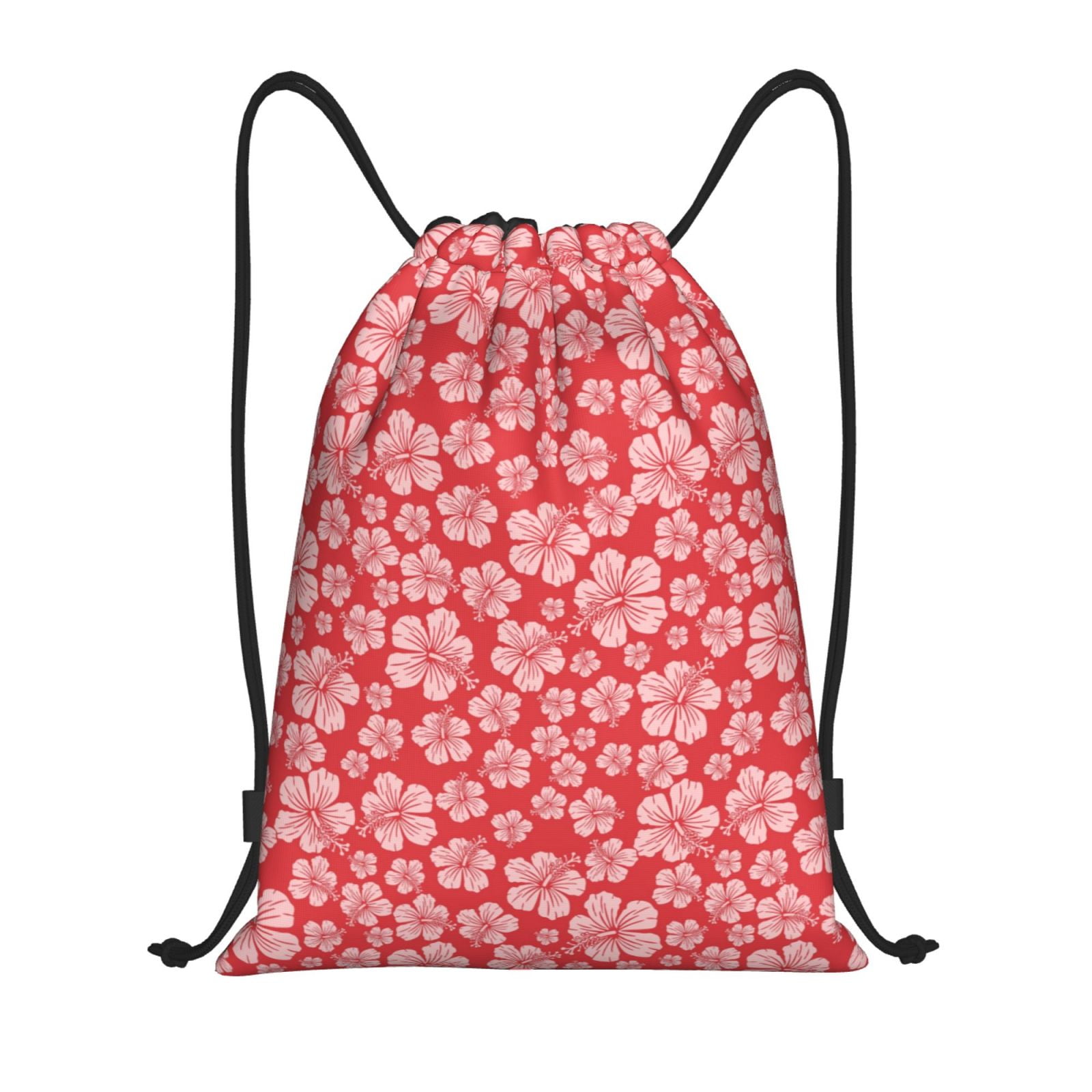 Hirioo Red Hibiscus Flower Print Drawstring Backpack Bag Sport ...