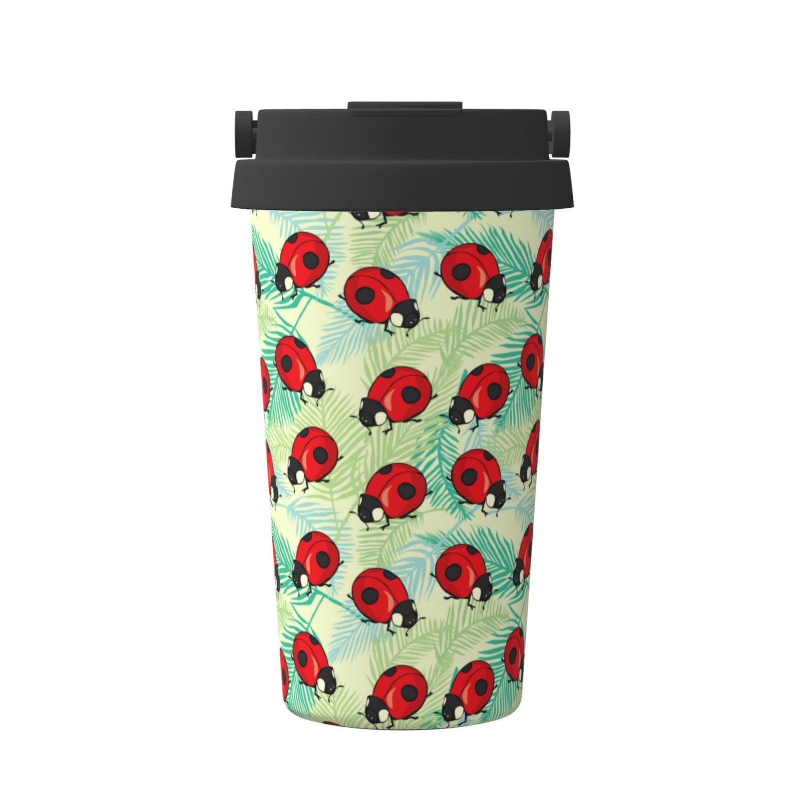 Hirioo Red Ladybugs And Leaf for Coffee Travel Mug Insulated Coffee Mug ...