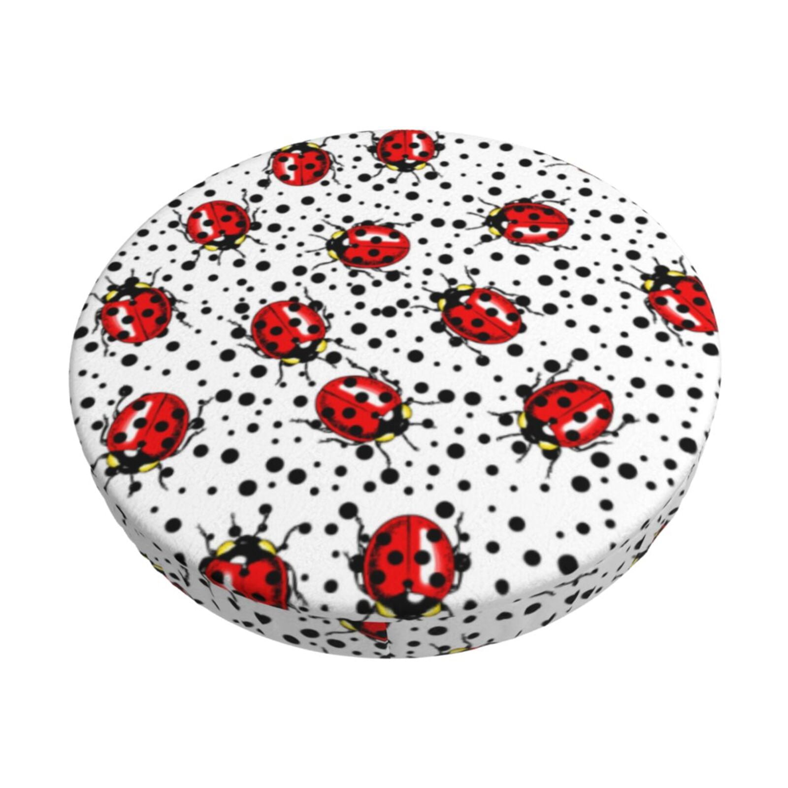 Hirioo Red Ladybugs On Black Dotted for Round Bar Stool Seat Covers ...
