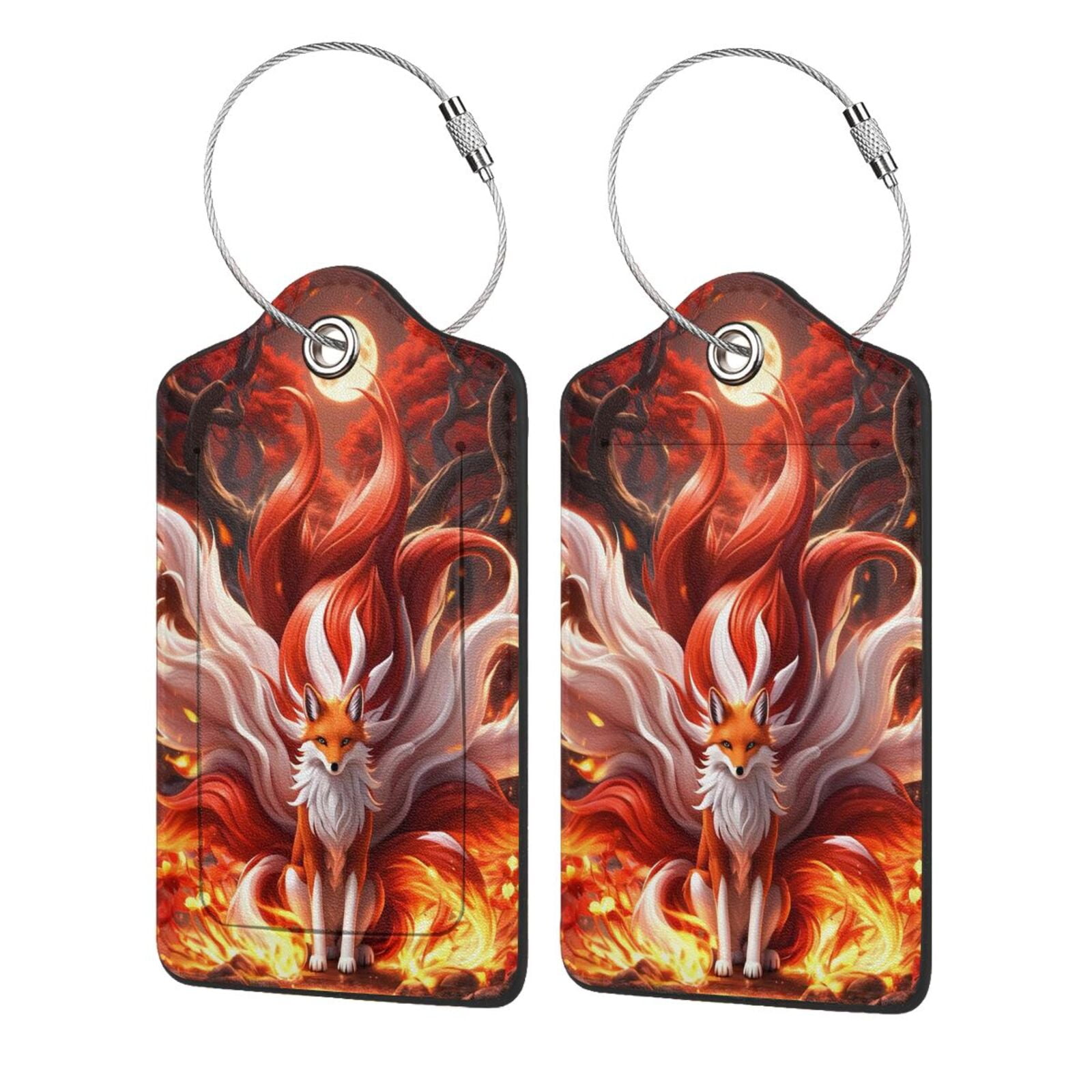 Hirioo Red Leaf Flame Fox Print Leather Luggage Tag with Stainless ...