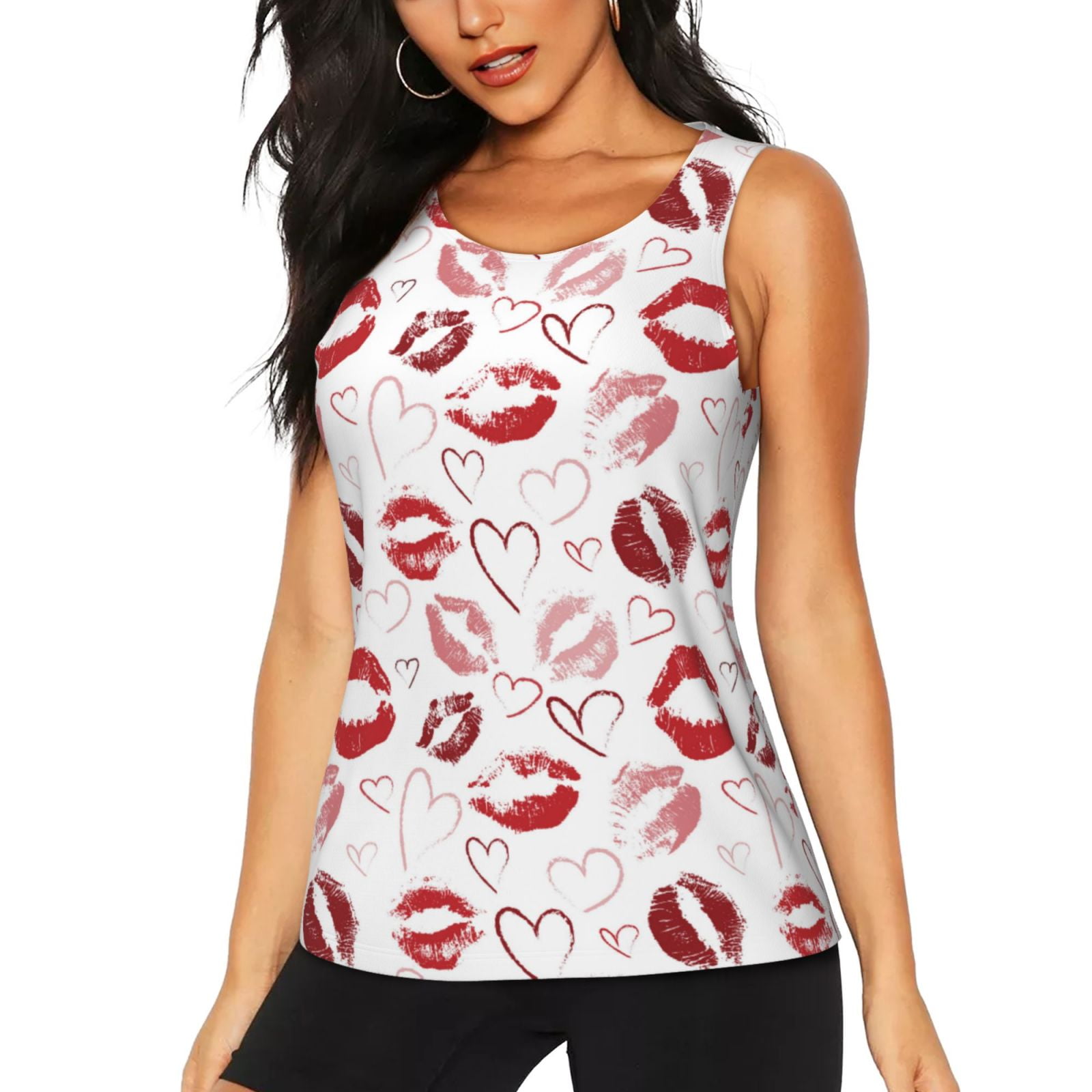 Hirioo Red Lips for Women's Workout Tank Top Sleeveless Workout Tops ...