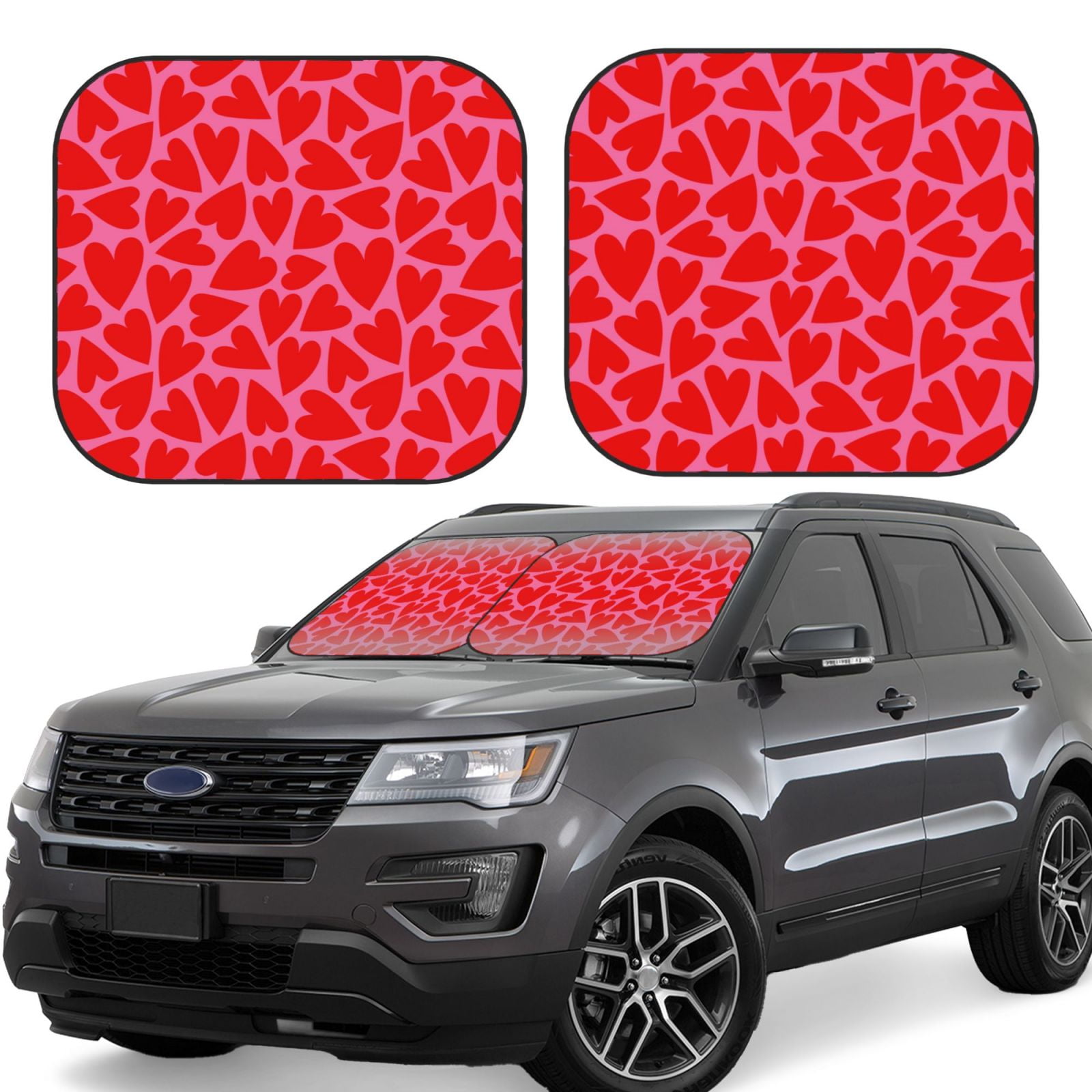 Hirioo Red Love Heart for 2PCS Windshield Sun Shade Foldable | Front ...