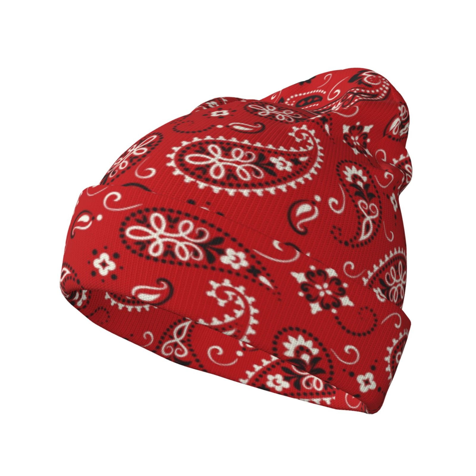 Hirioo Red Paisley Floral for Men's Knit Cuffed Beanie for Outdoor ...