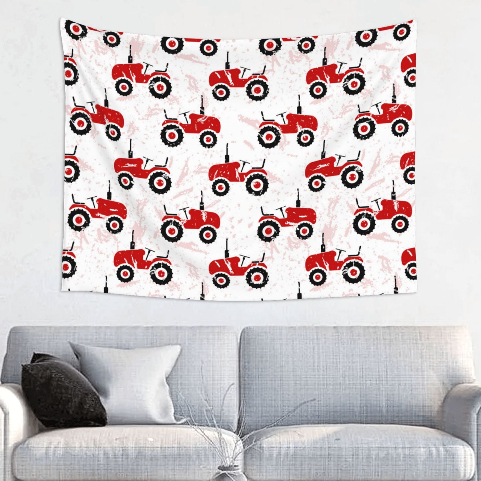 Hirioo Red Wheeled Tractors Print Tapestry Lightweight Fabric for ...