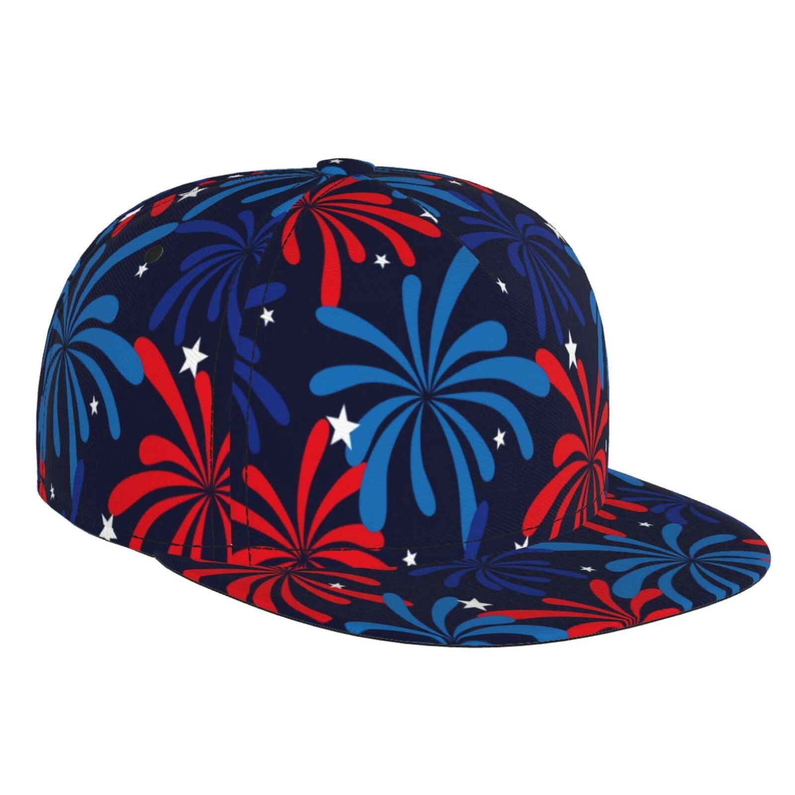 Hirioo Red White Blue Fireworks for Baseball Cap Men Cap Flat Brim for ...