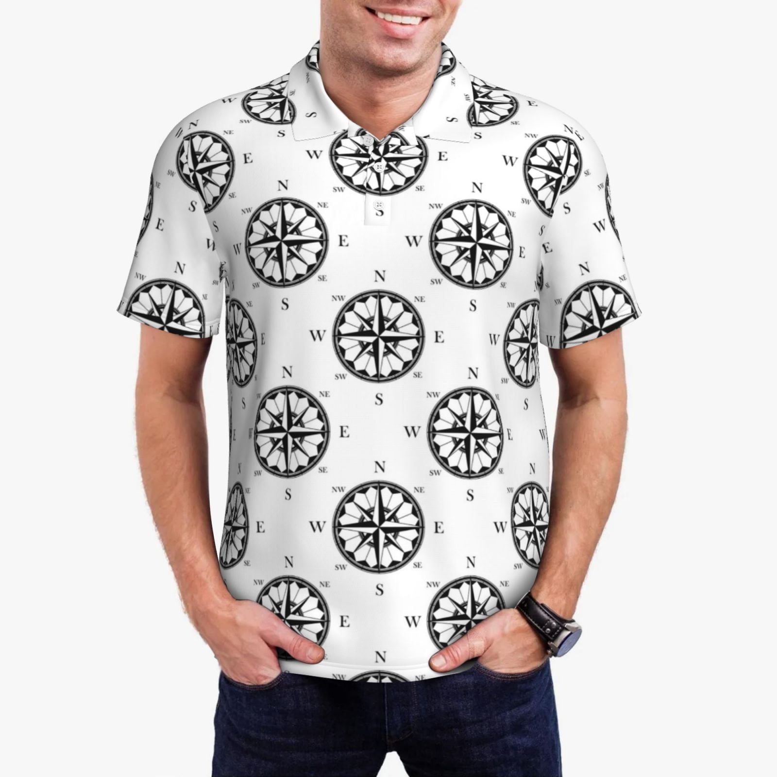 Hirioo Retro Compass for Men’s Polo Shirts Quick Dry Short Sleeve Golf ...
