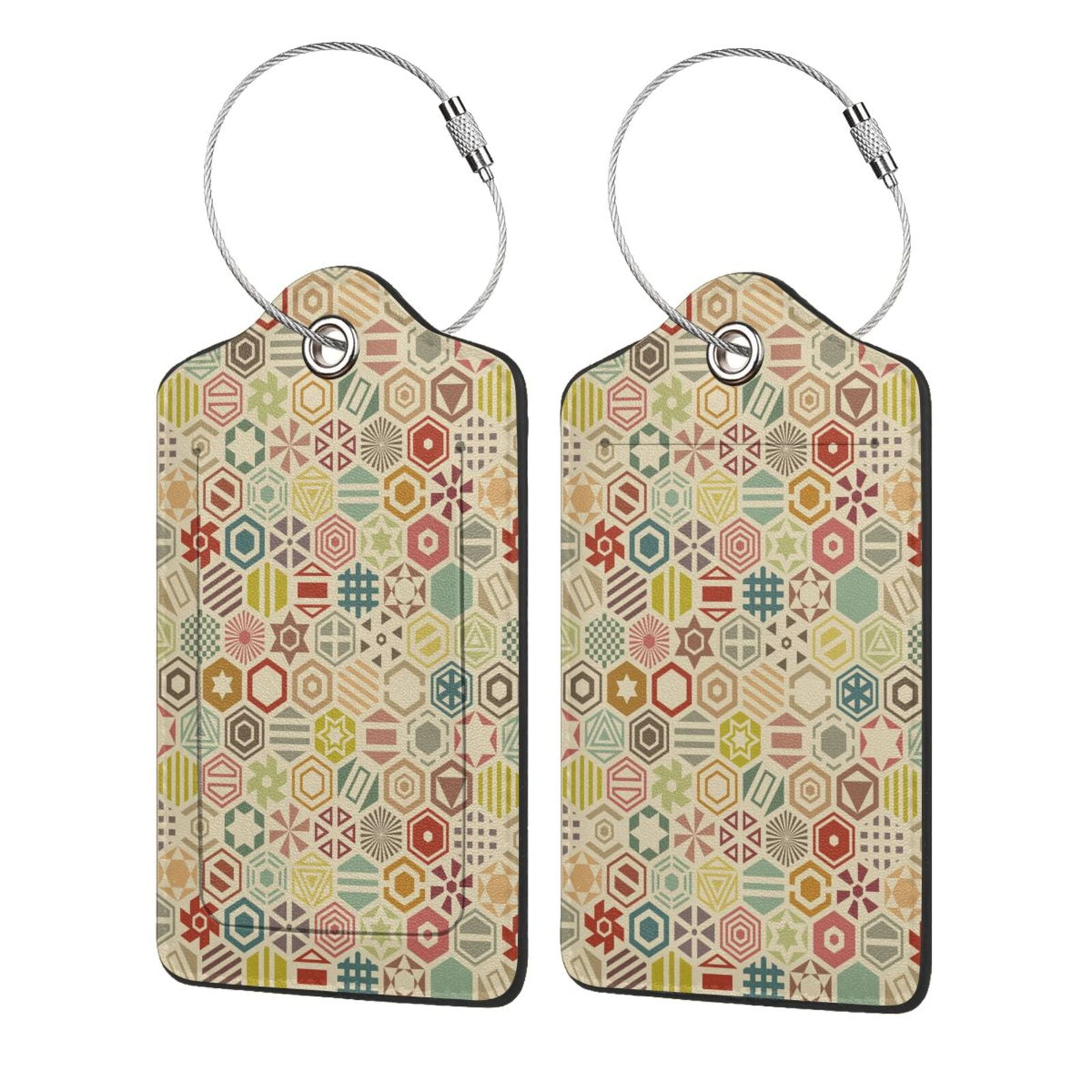 Hirioo Retro Geometry Print Leather Luggage Tag with Stainless Steel ...