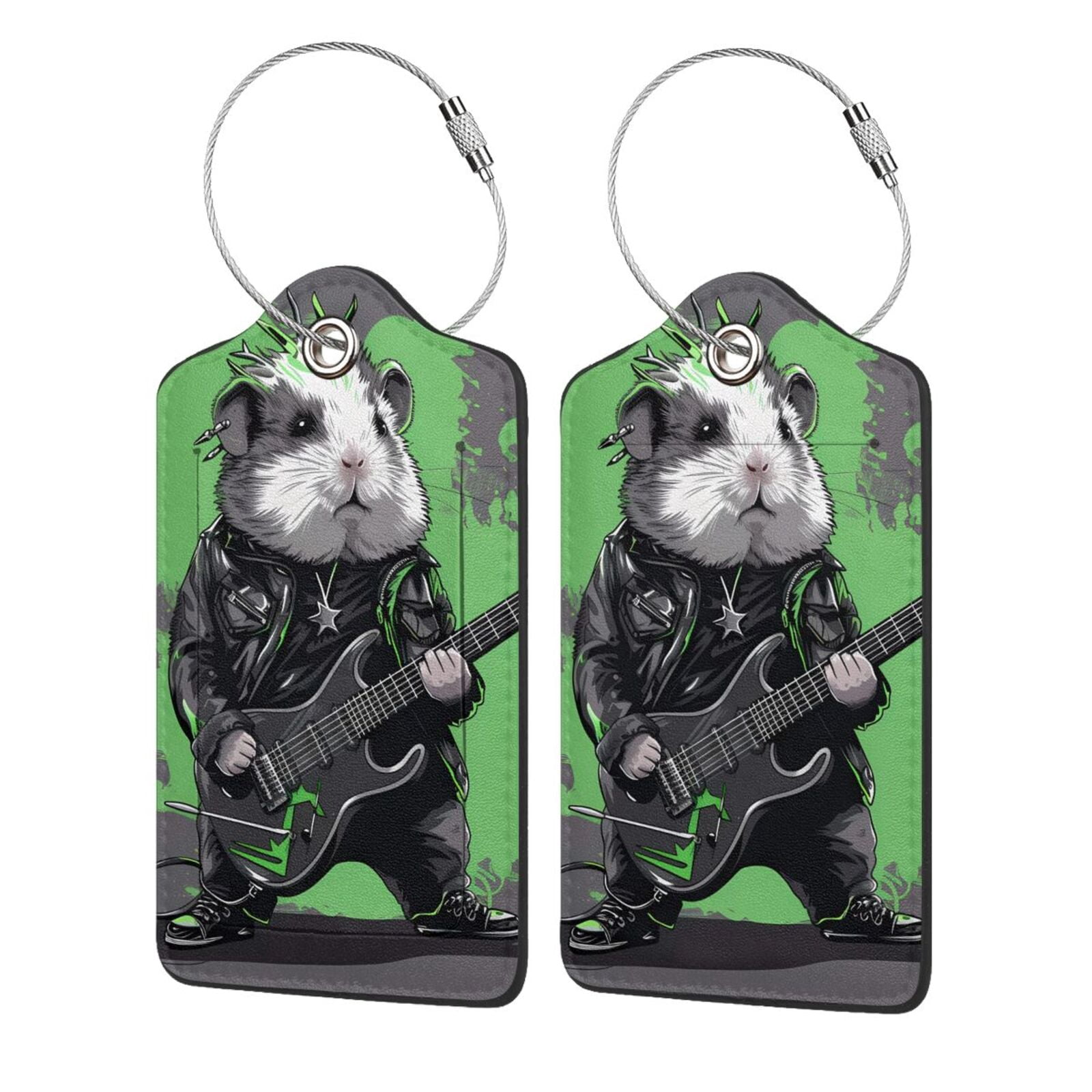 Hirioo Rock Guitar Guinea Pig Print Leather Luggage Tag with Stainless ...