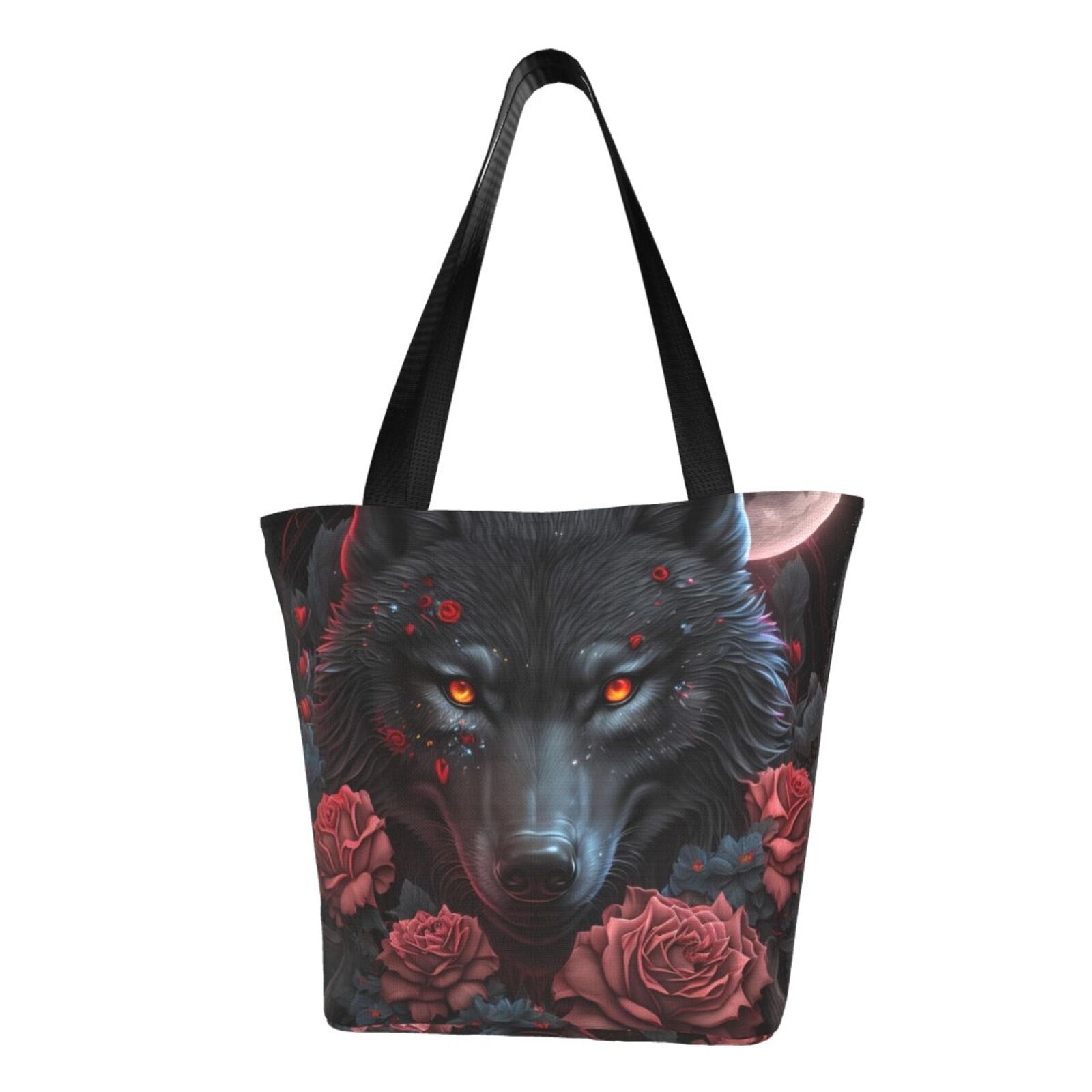 Hirioo Rose Full Moon Black Wolf for Women's Casual Shoulder Tote Bag ...