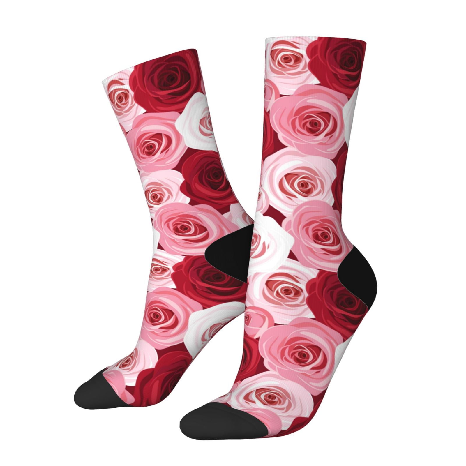 Hirioo Rose Pattern Adult Middle Tube Socks Breathable Sock Non-Pilling ...