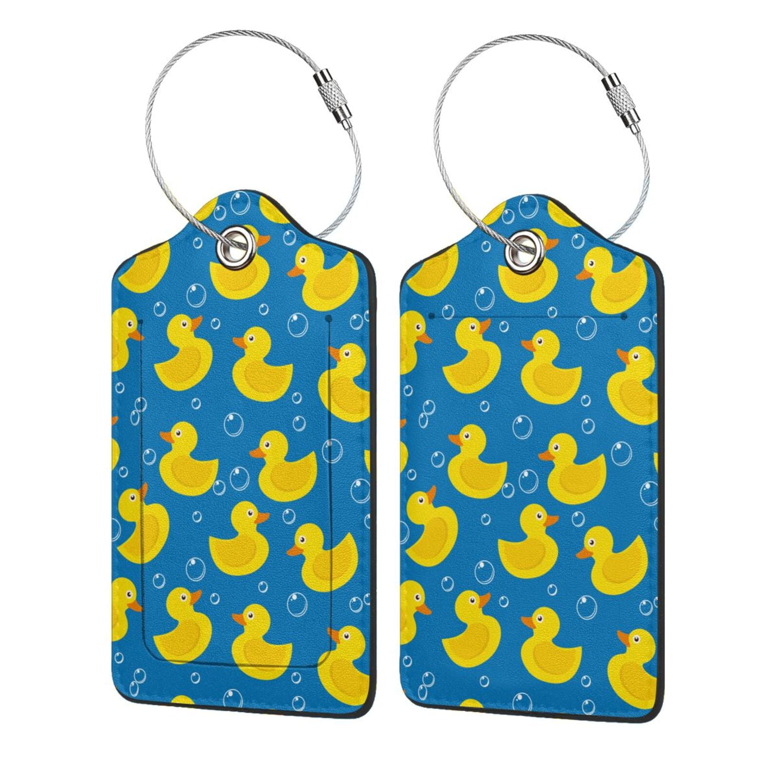 Hirioo Rubber Duck Print Leather Luggage Tag with Stainless Steel Loop ...