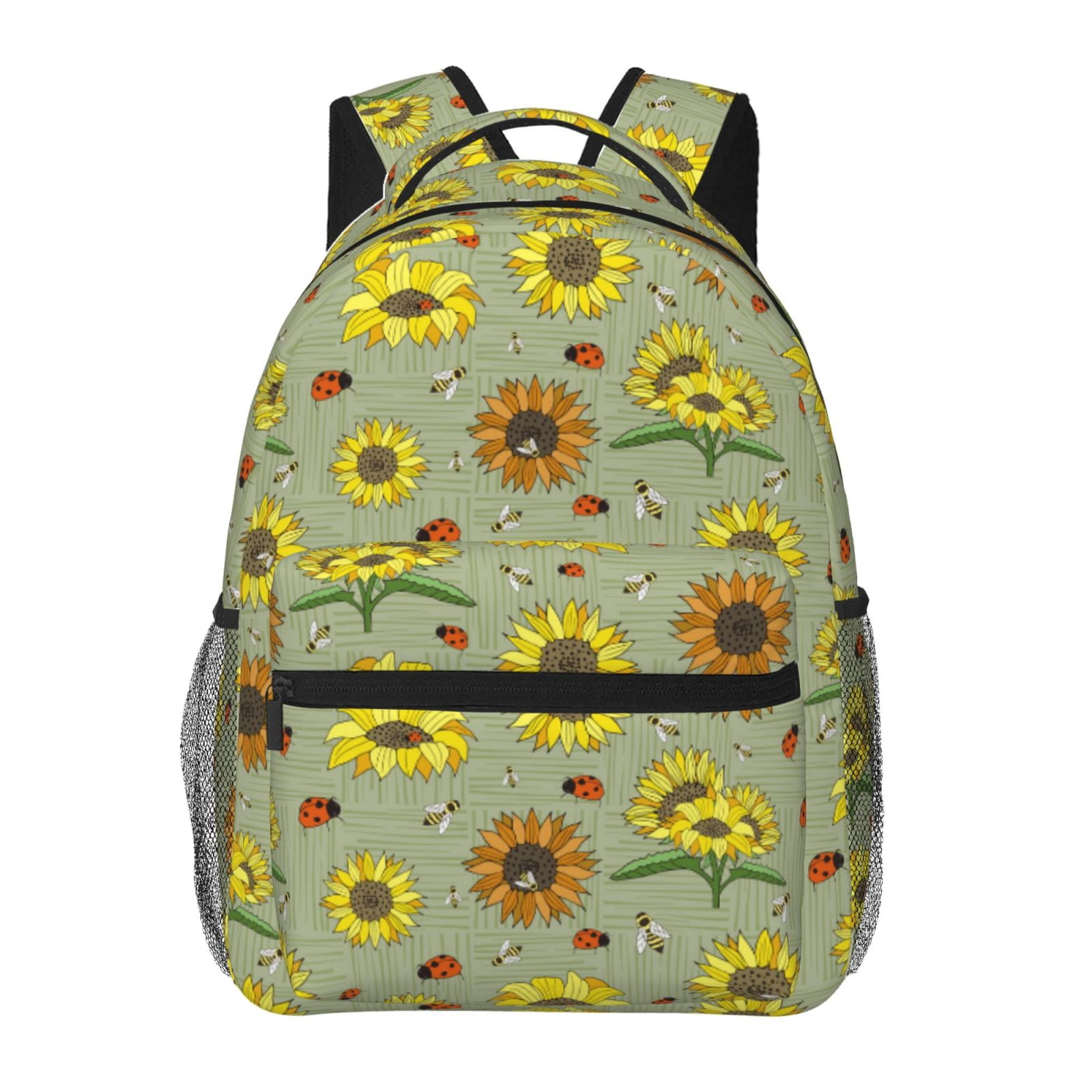 Hirioo Sage Green With Sunflowers Print Laptop Backpack Lightweight ...