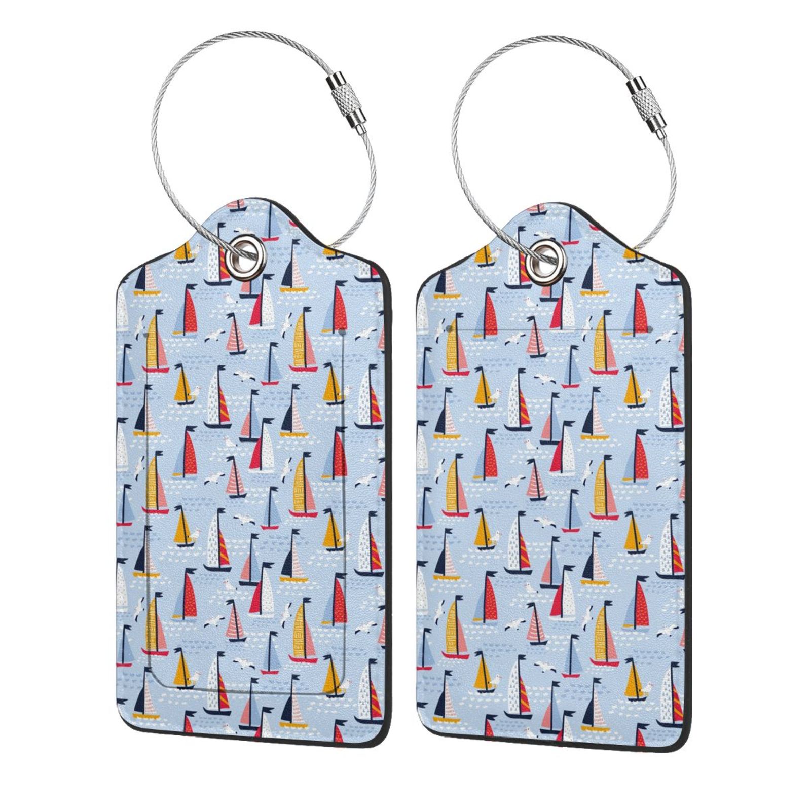 Hirioo Sailboats And Seagulls Print Leather Luggage Tag with Stainless ...