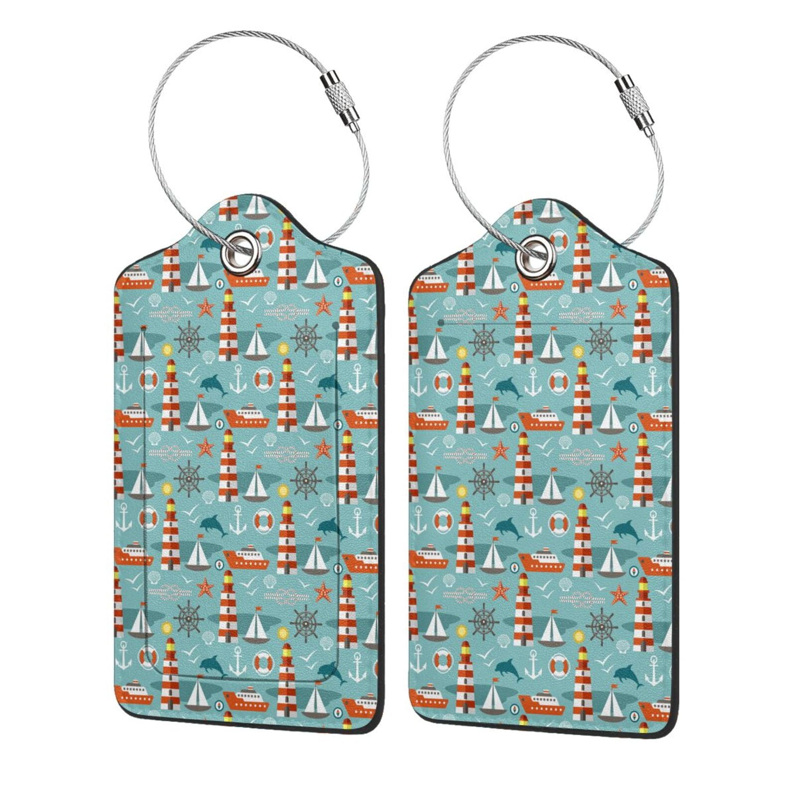 Hirioo Sea Lighthouse Print Leather Luggage Tag with Stainless Steel ...