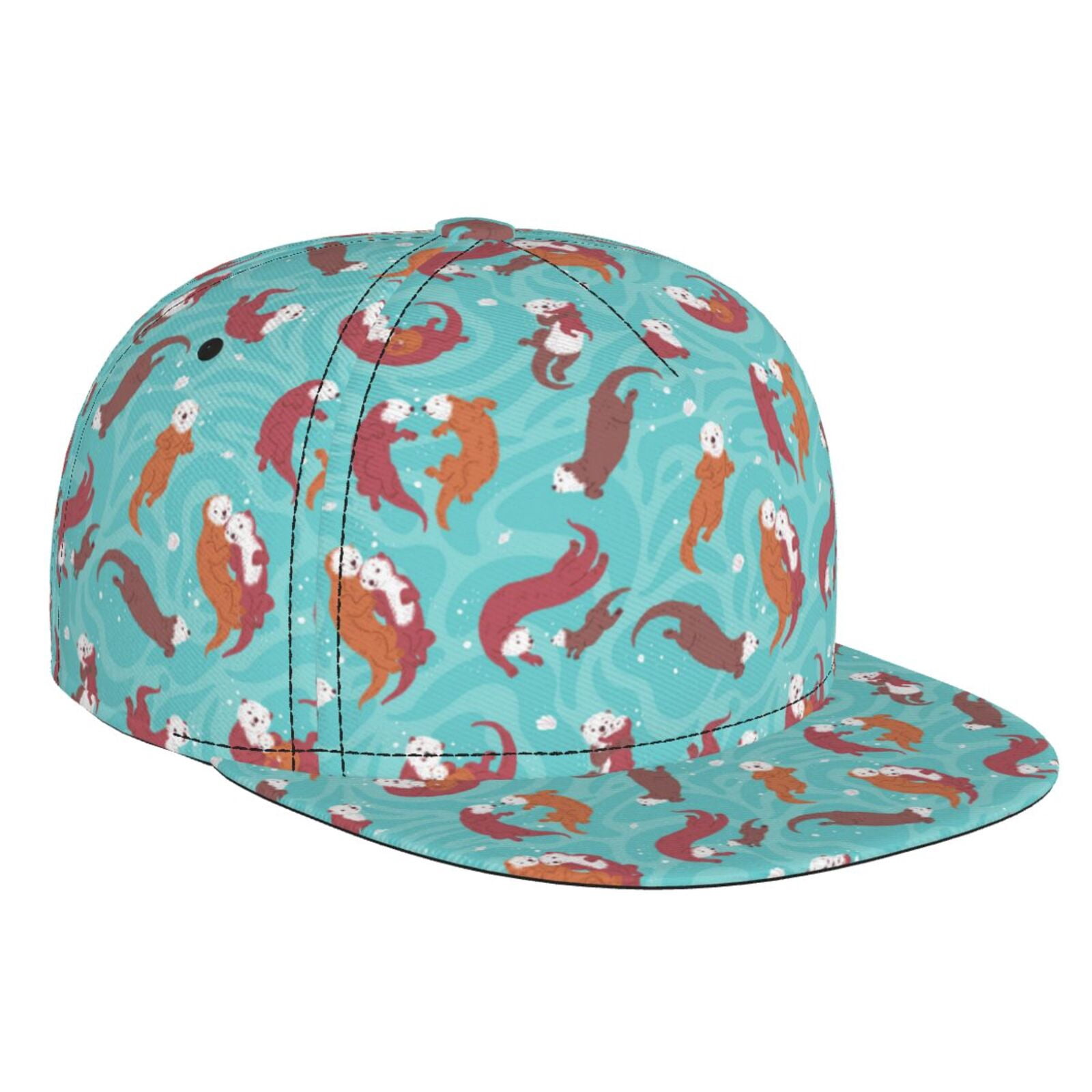 Hirioo Sea Otters Family In Blue Water for Baseball Cap Men Cap Flat ...