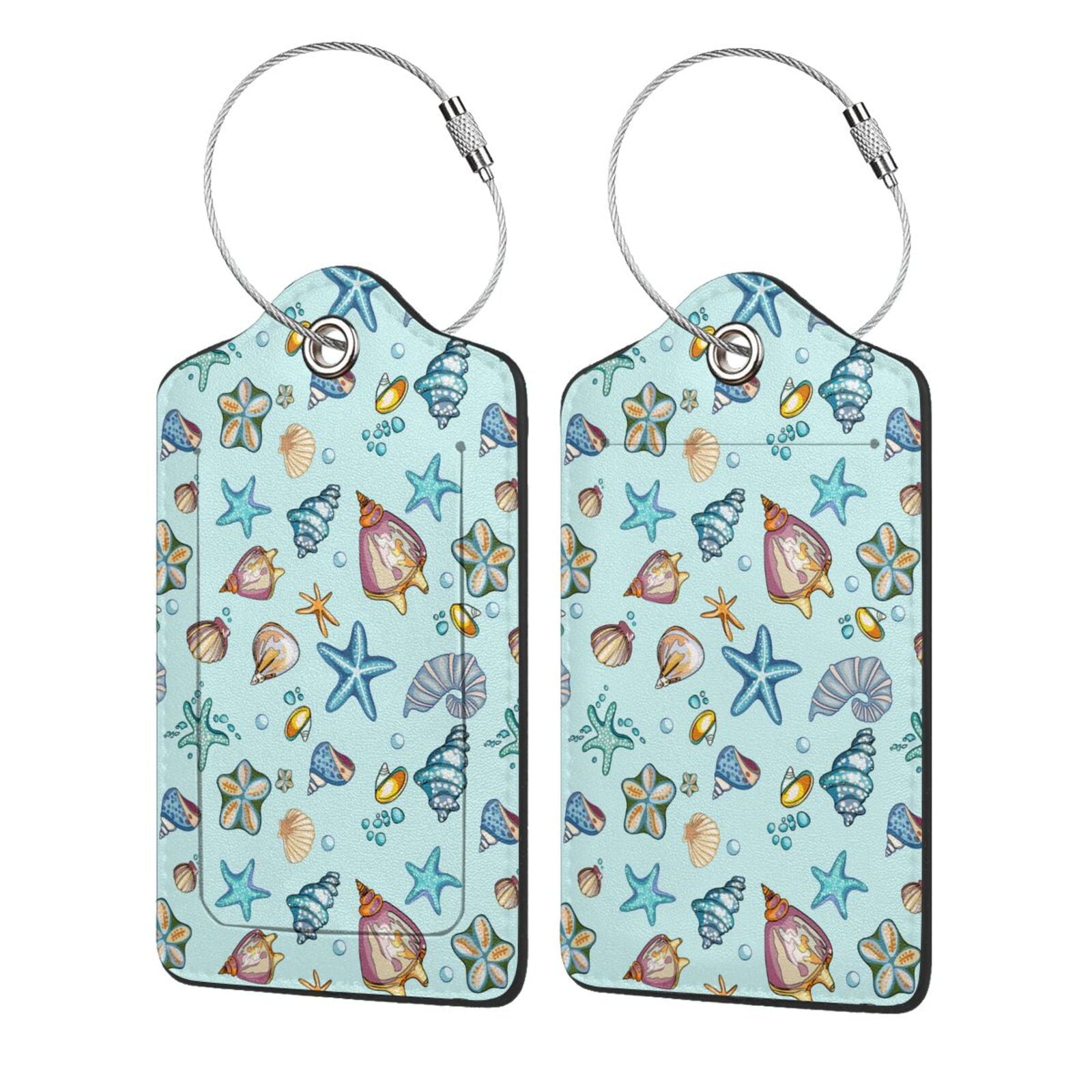Hirioo Sea Shells 2 Print Leather Luggage Tag with Stainless Steel Loop ...