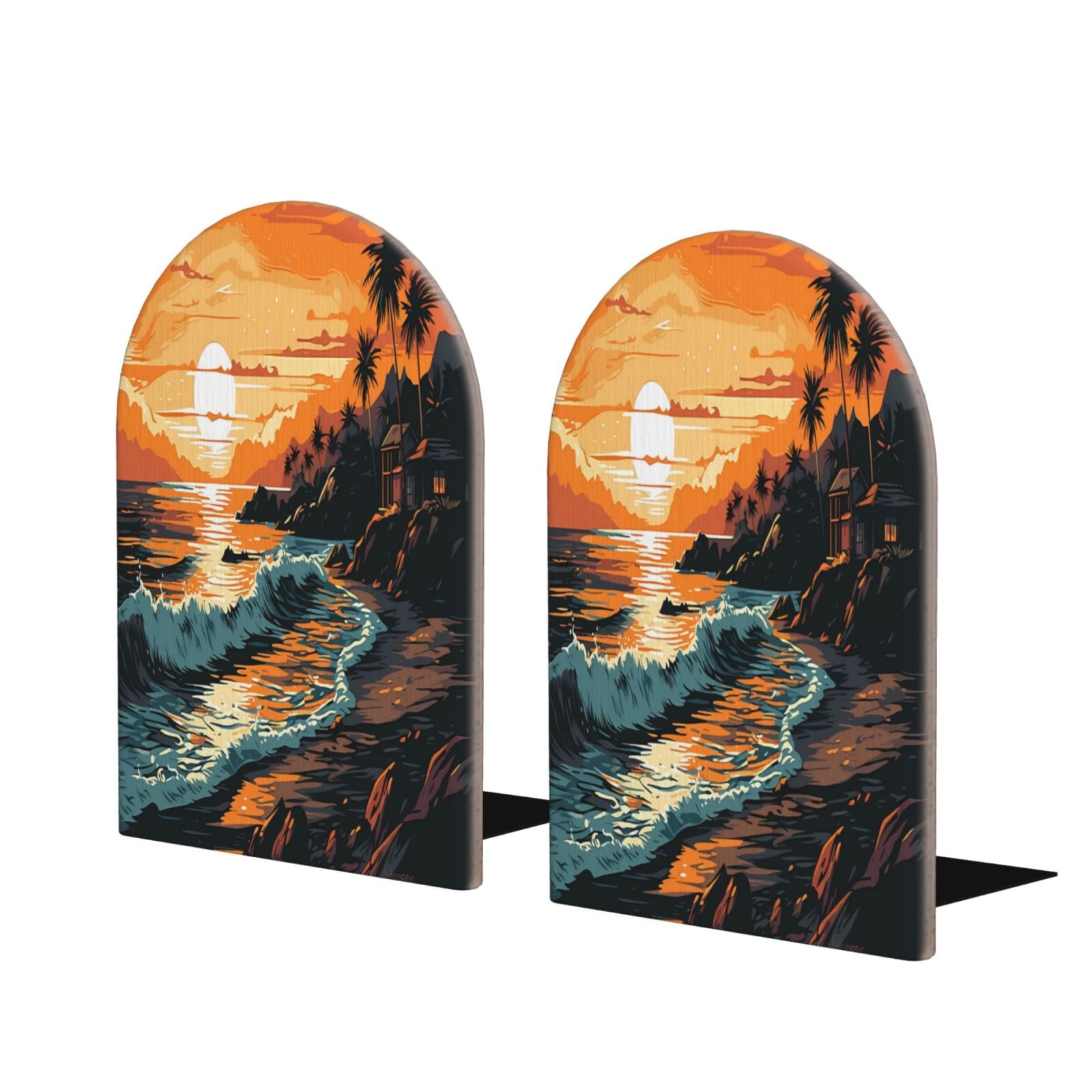 Hirioo Serene Ocean Sunset for Bookends Decorative Bookends for Shelves ...