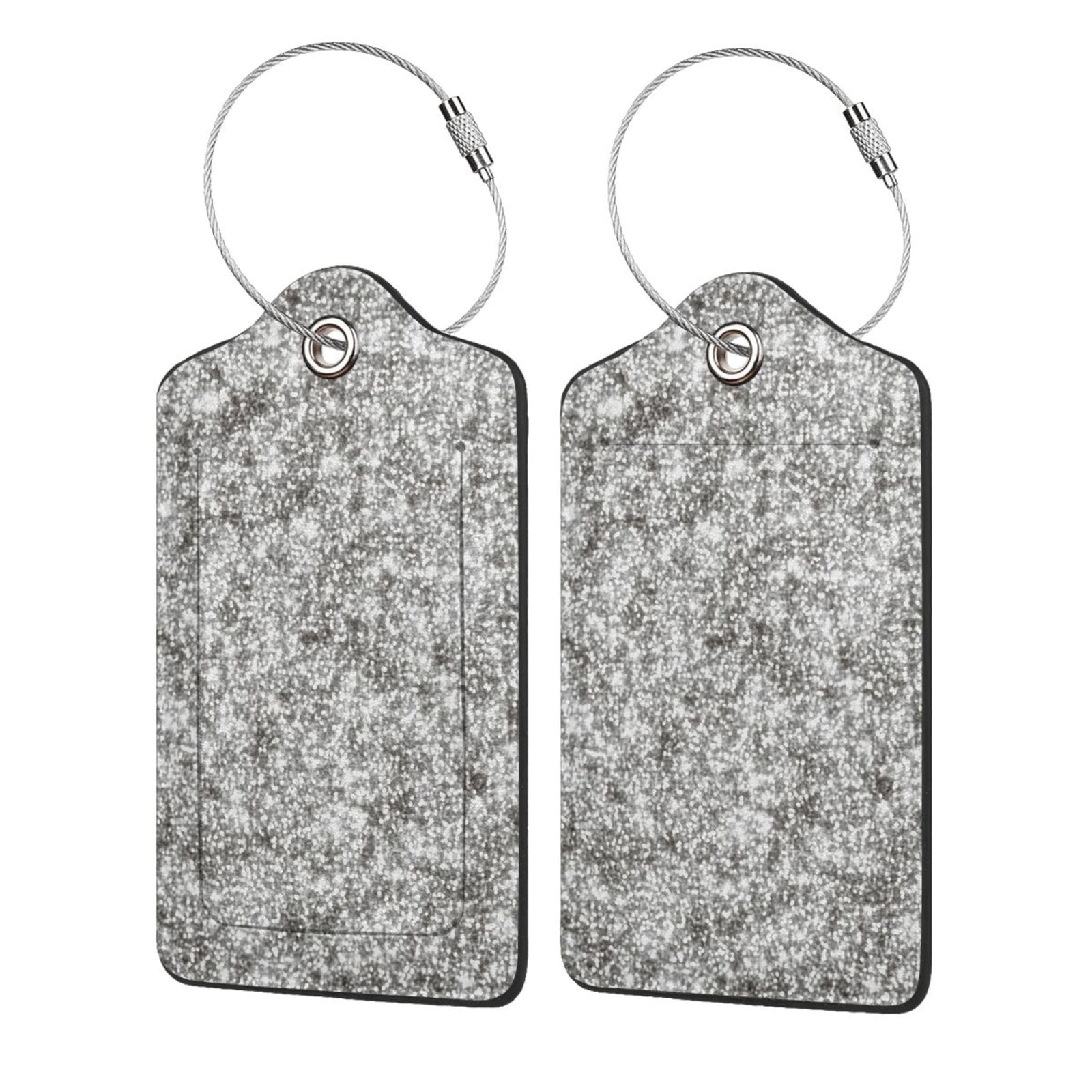 Hirioo Silver Glitter Print Leather Luggage Tag with Stainless Steel ...
