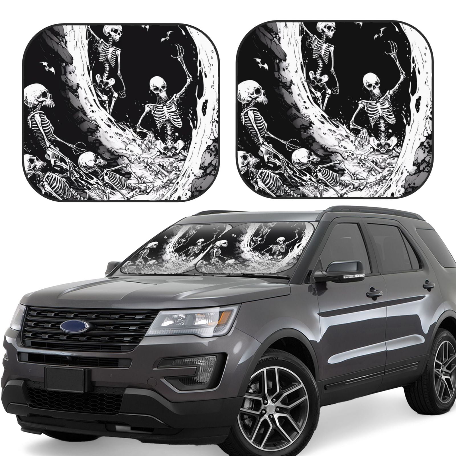 Hirioo Skeleton Wave Artwork for 2PCS Windshield Sun Shade Foldable ...