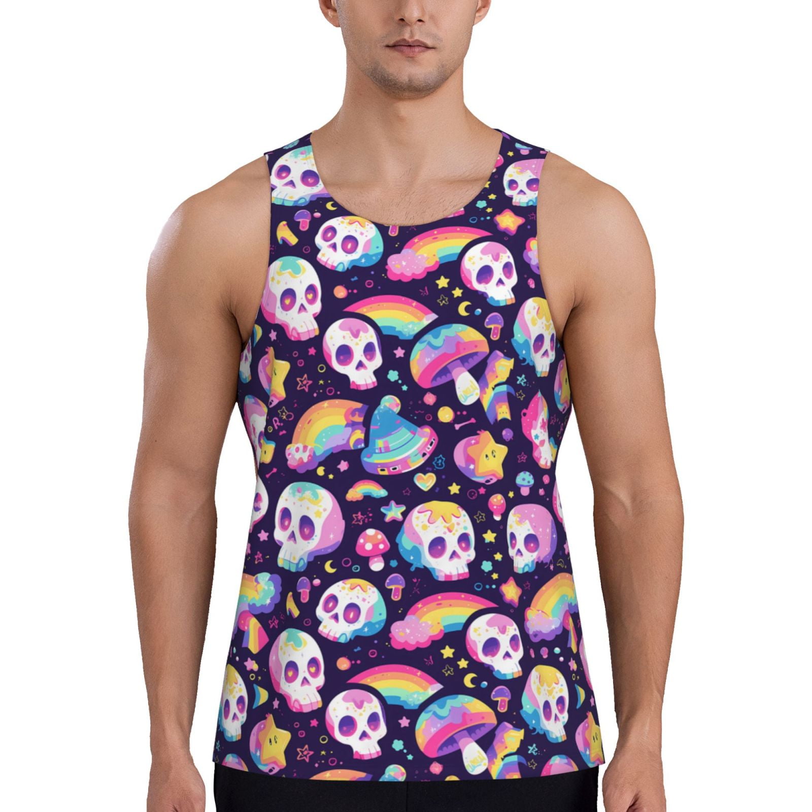 Hirioo Skull colorful mushroom rainbow for Men's Workout Tank Top ...