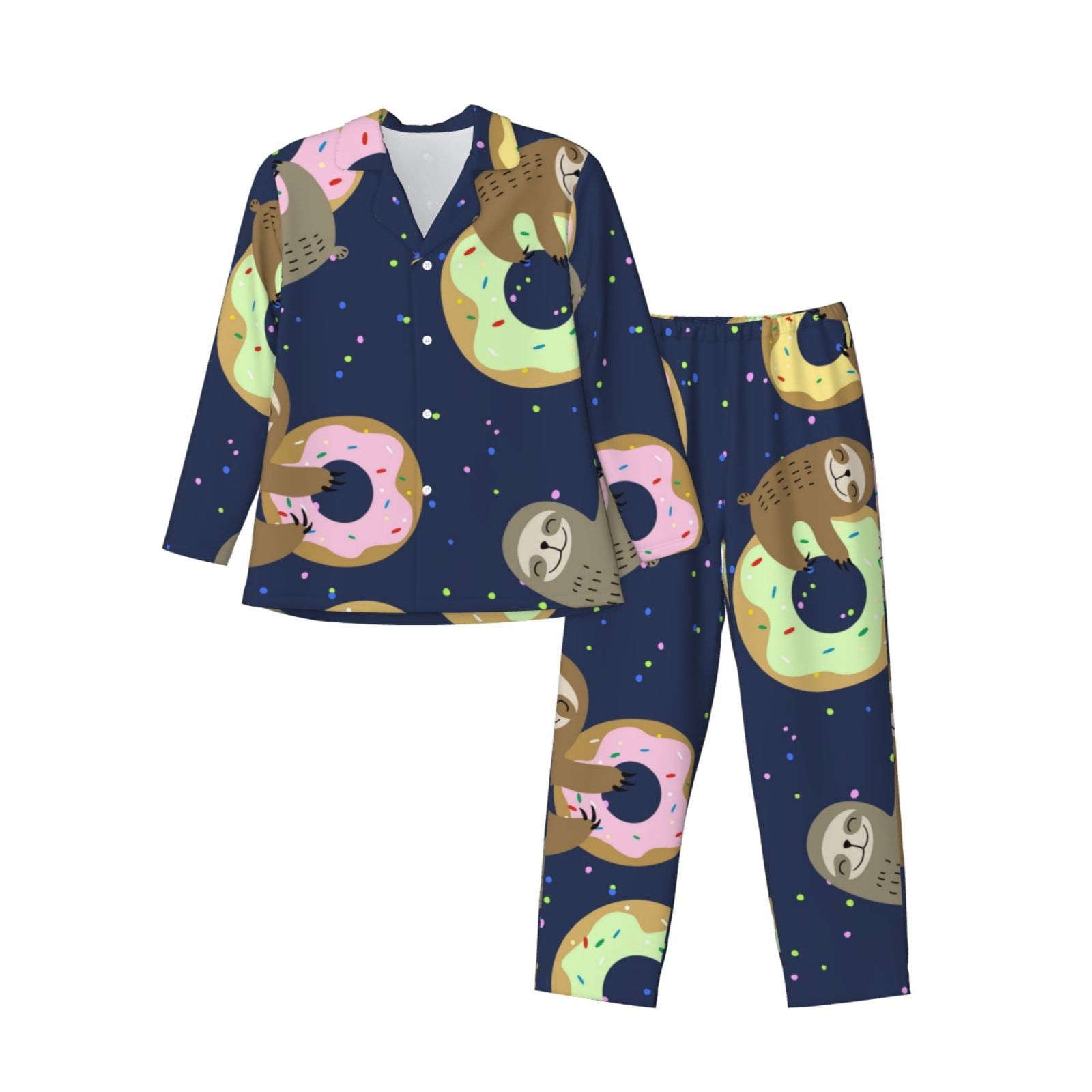 Hirioo Sloth with Donuts for Men's Pajama Sets 2 Piece Pjs Men's Long ...