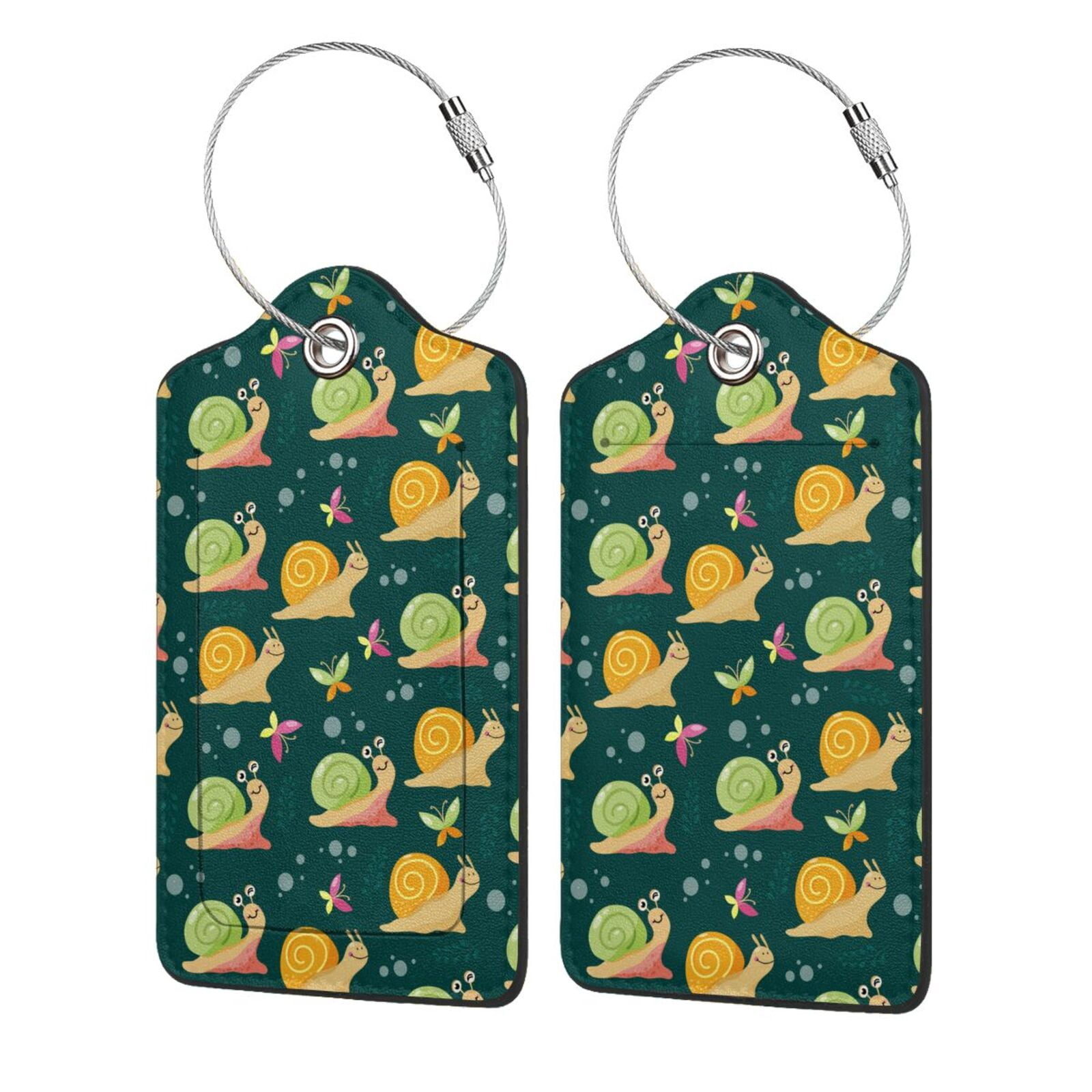 Hirioo Snails And Butterfies Print Leather Luggage Tag with Stainless ...