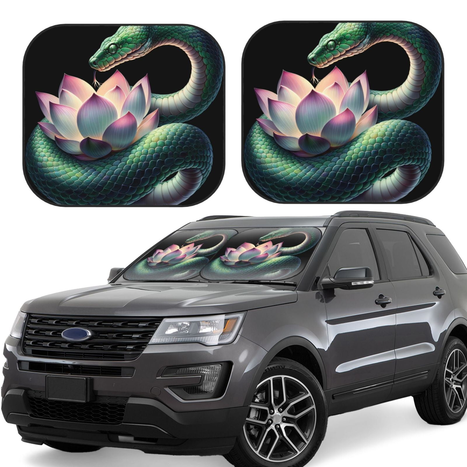 Hirioo Snake Holding A Lotus for 2PCS Windshield Sun Shade Foldable ...