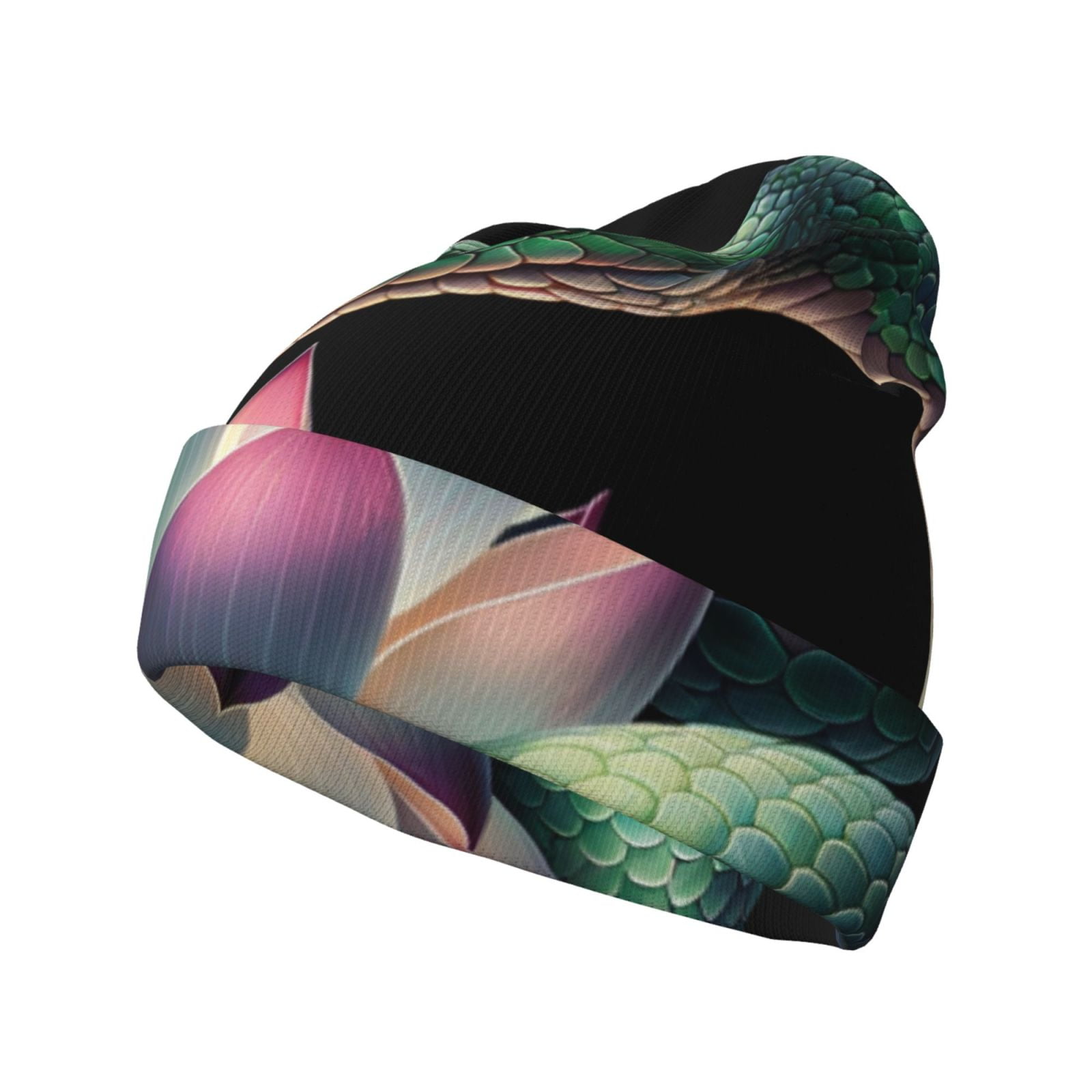 Hirioo Snake Holding A Lotus for Men's Knit Cuffed Beanie for Outdoor ...