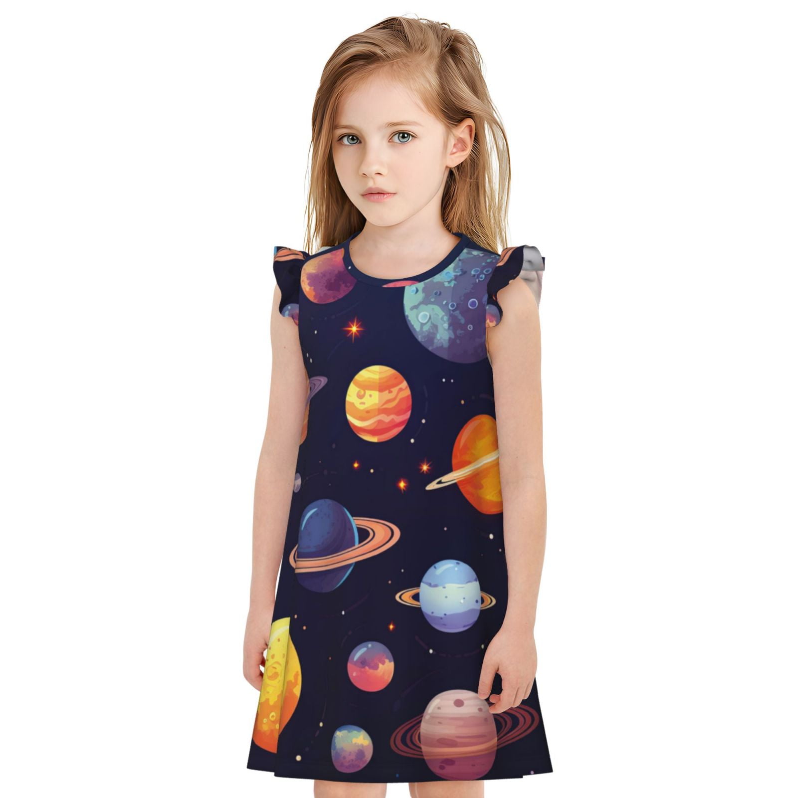 Hirioo Space Planet for Girl Nightgown Pajamas Dress Sleepwear for Home ...