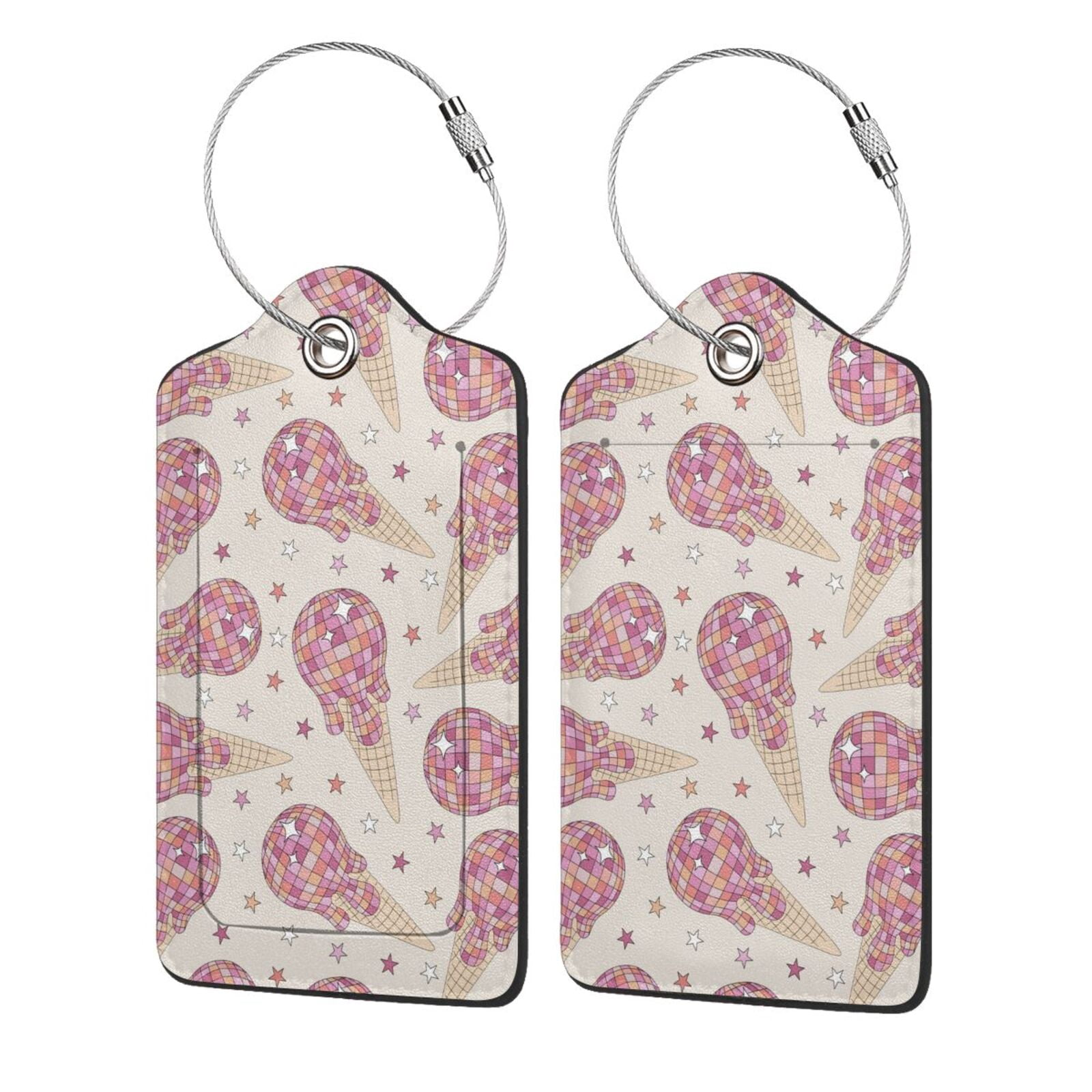 Hirioo Sparkling Ice Cream Print Leather Luggage Tag with Stainless ...