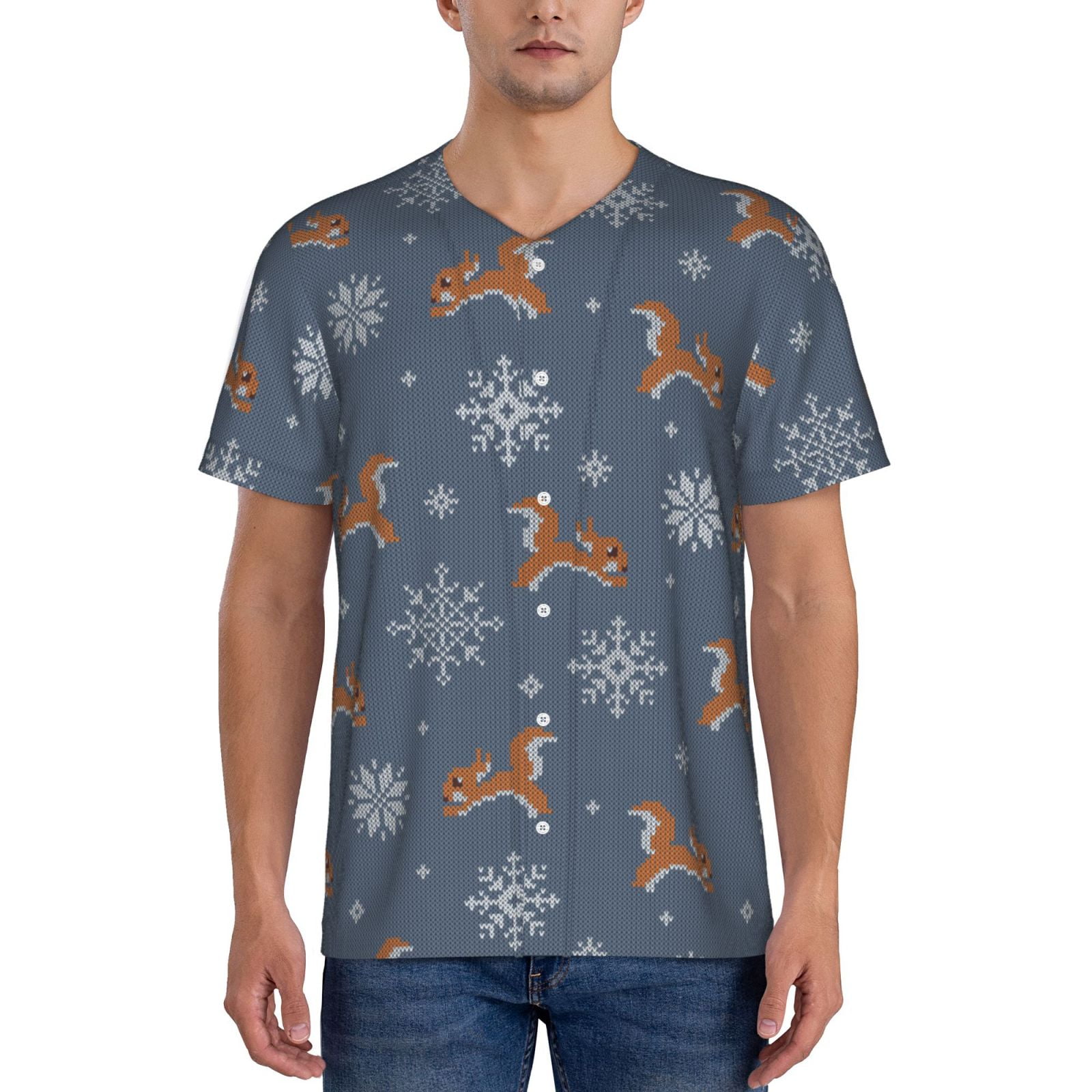 Hirioo Squirrel And Snowflakes for Men's Baseball T-shirt Shirts Short ...