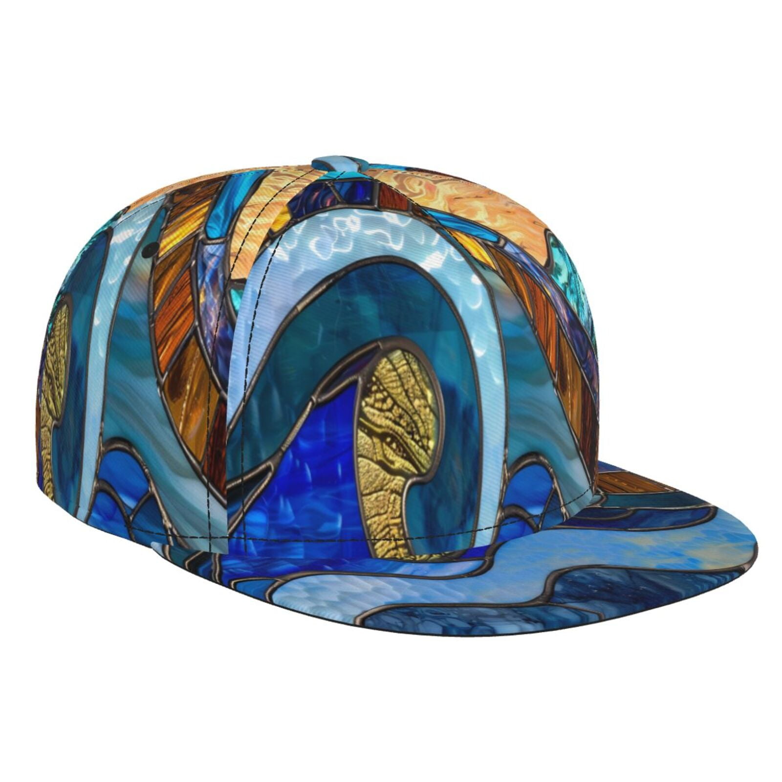 Hirioo Stained Glass Ocean Wave for Baseball Cap Men Cap Flat Brim for ...