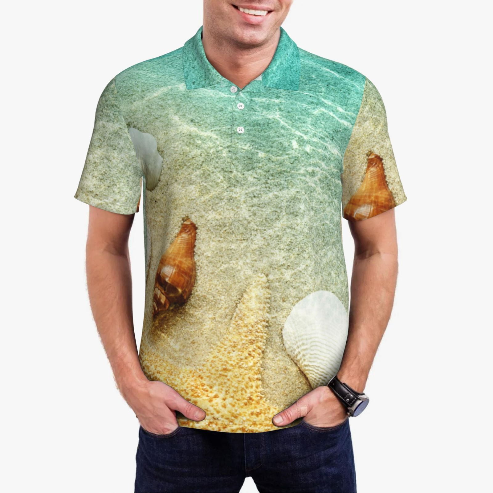 Hirioo Starfish And Seashell On The Beach for Men’s Polo Shirts Quick ...
