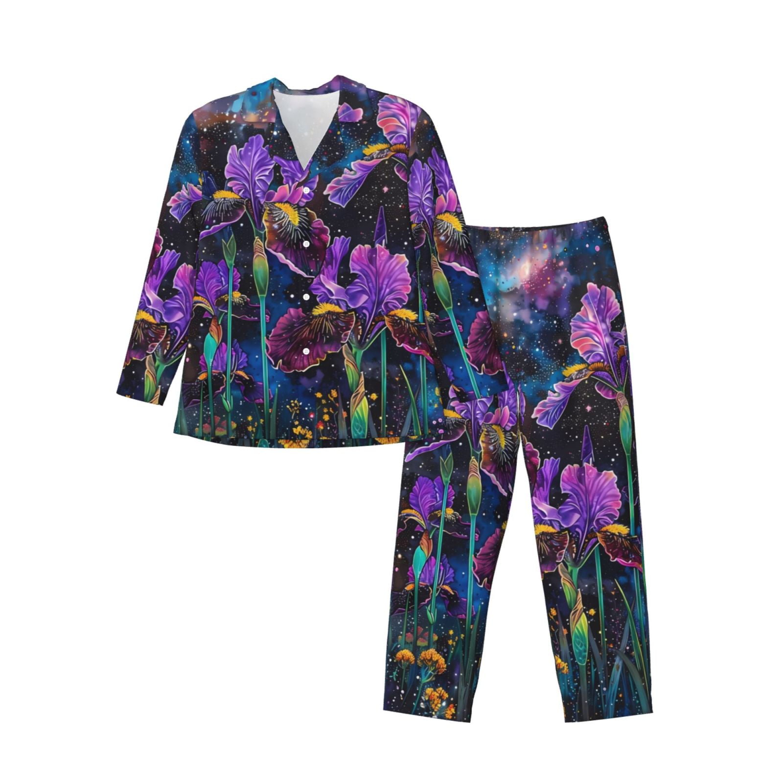 Hirioo Starry Night Iris Field for Men's Pajama Sets 2 Piece Pjs Men's ...