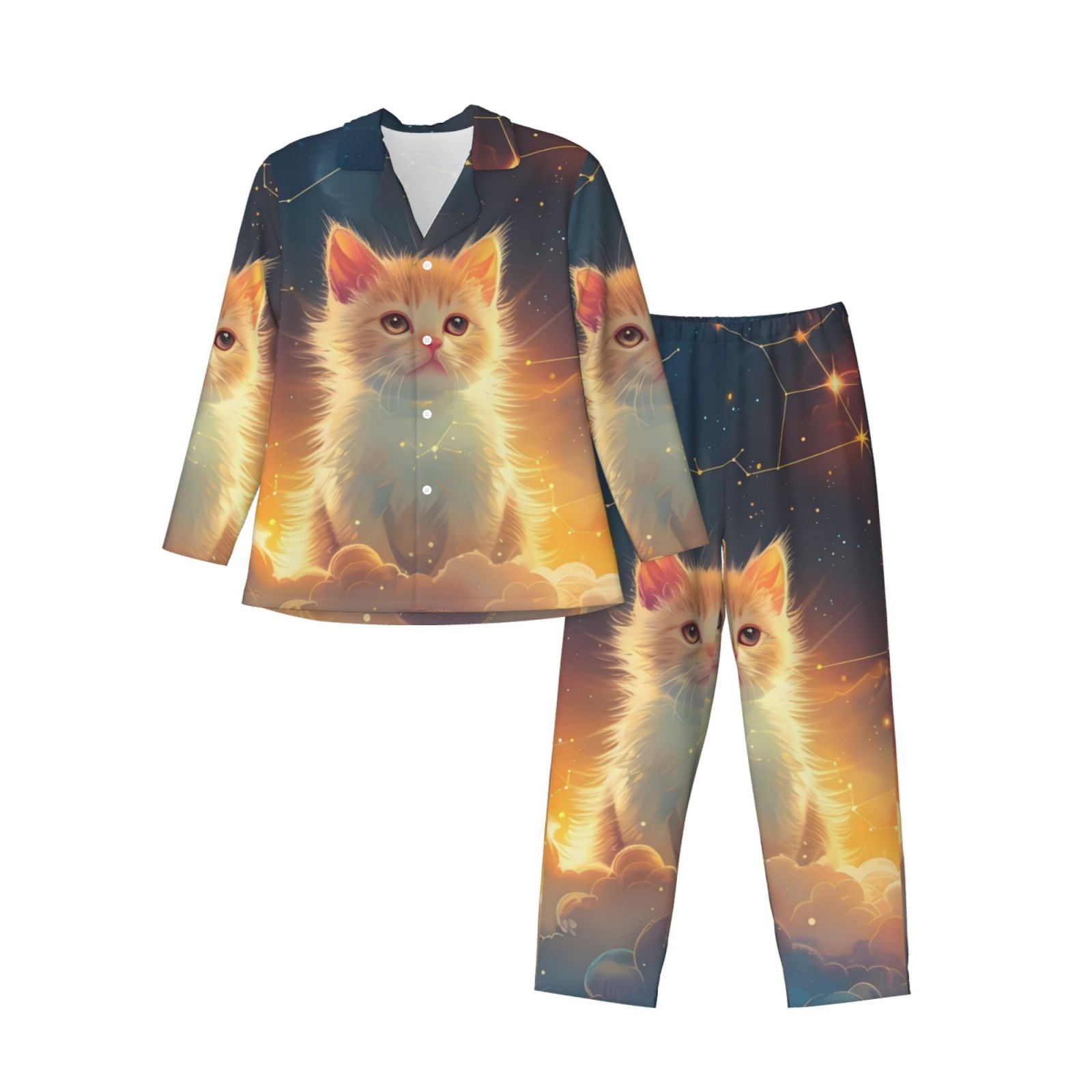 Hirioo Starry Sky Constellation Cat for Men's Pajama Sets 2 Piece Pjs ...