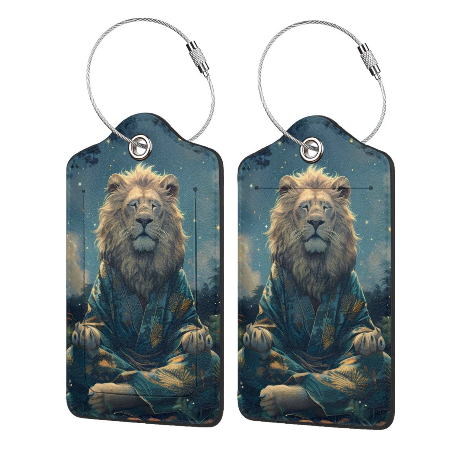 Hirioo Starry Sky Meditating Lion Print Leather Luggage Tag with ...