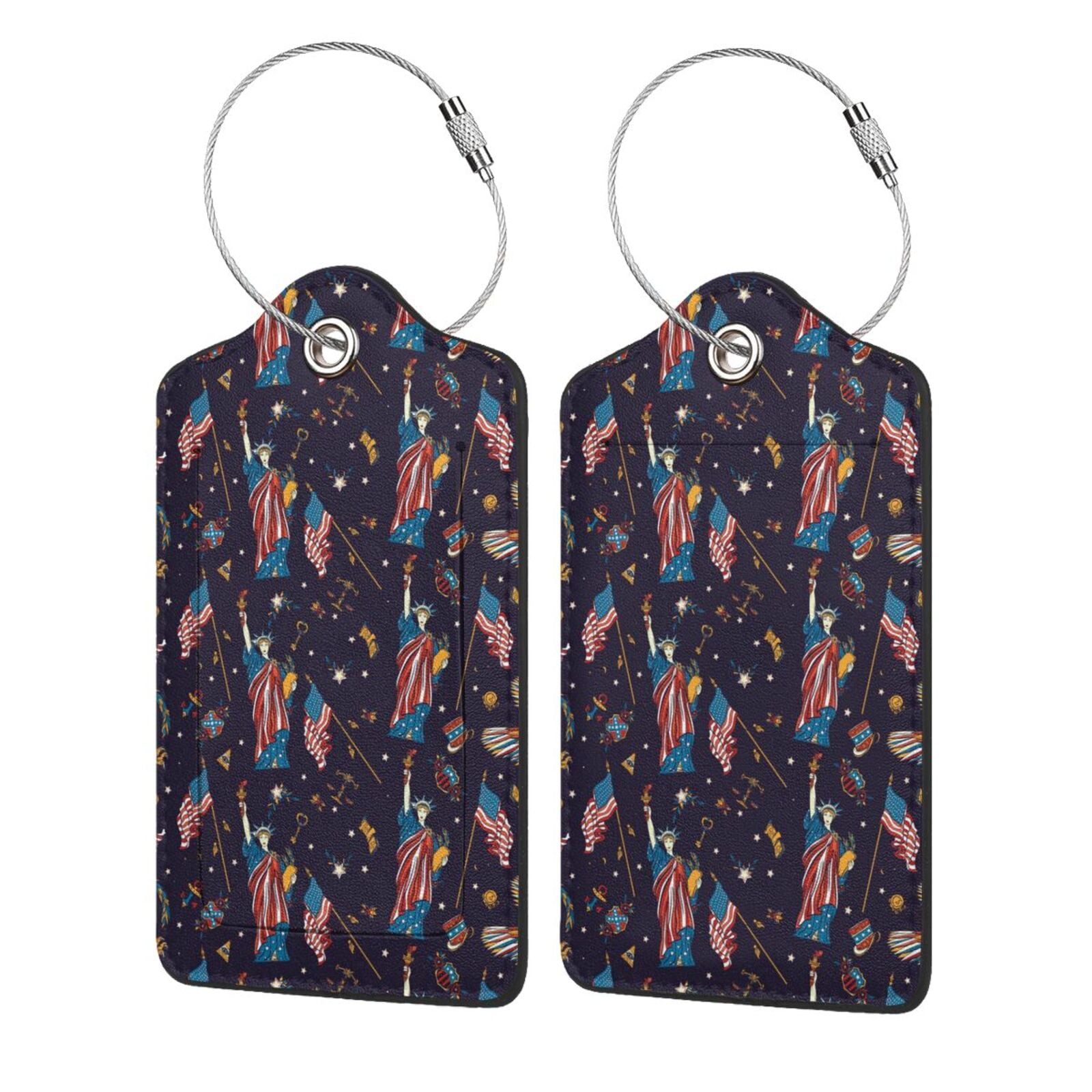 Hirioo Statue Of Liberty Eagle Print Leather Luggage Tag with Stainless ...