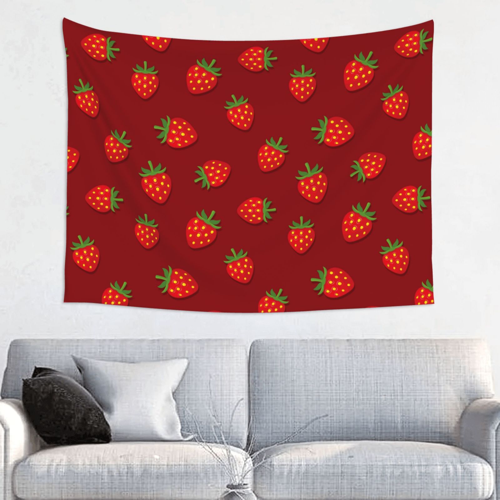 Hirioo Strawberry Print Tapestry Lightweight Fabric for Bedroom ...