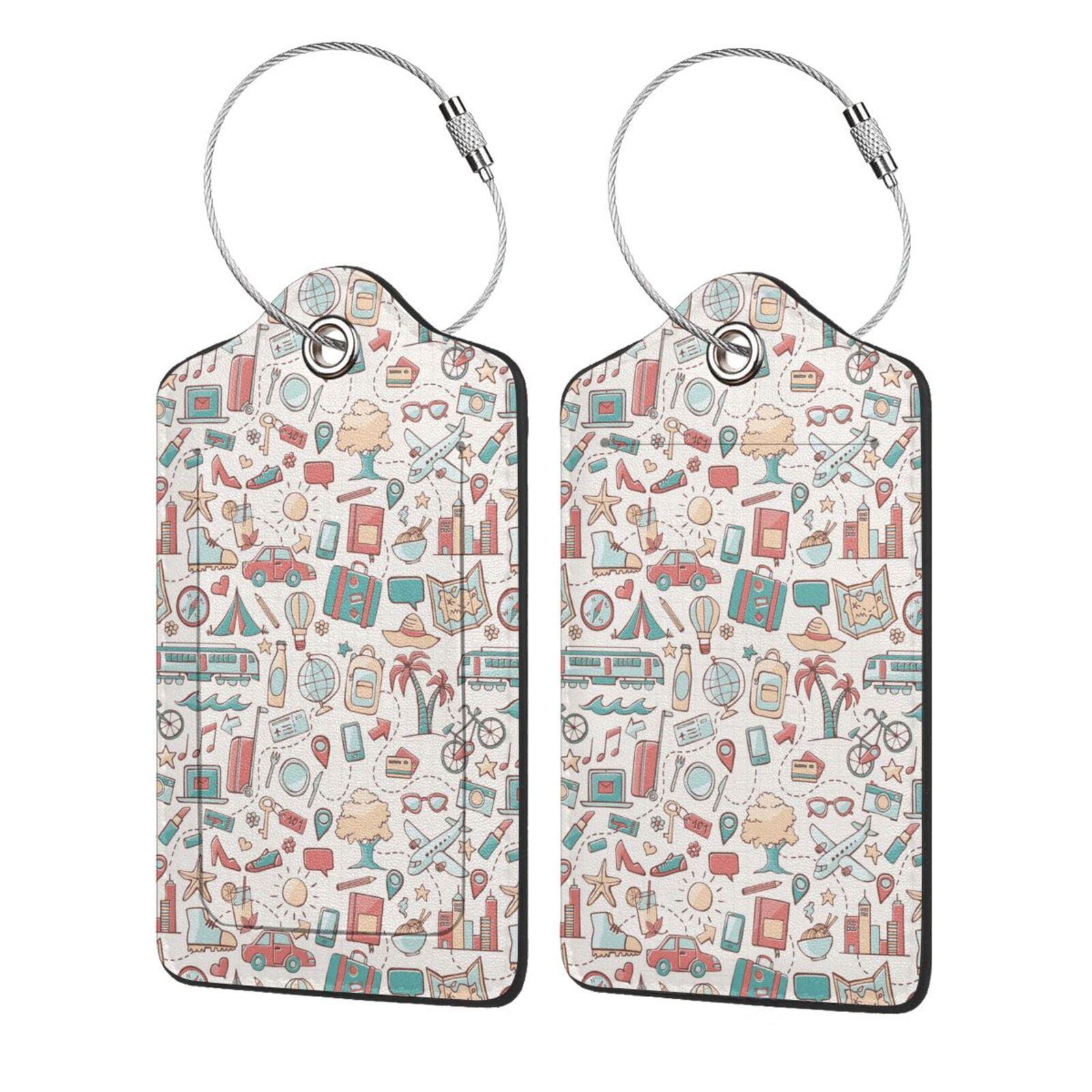 Hirioo Summer Life Print Leather Luggage Tag with Stainless Steel Loop ...