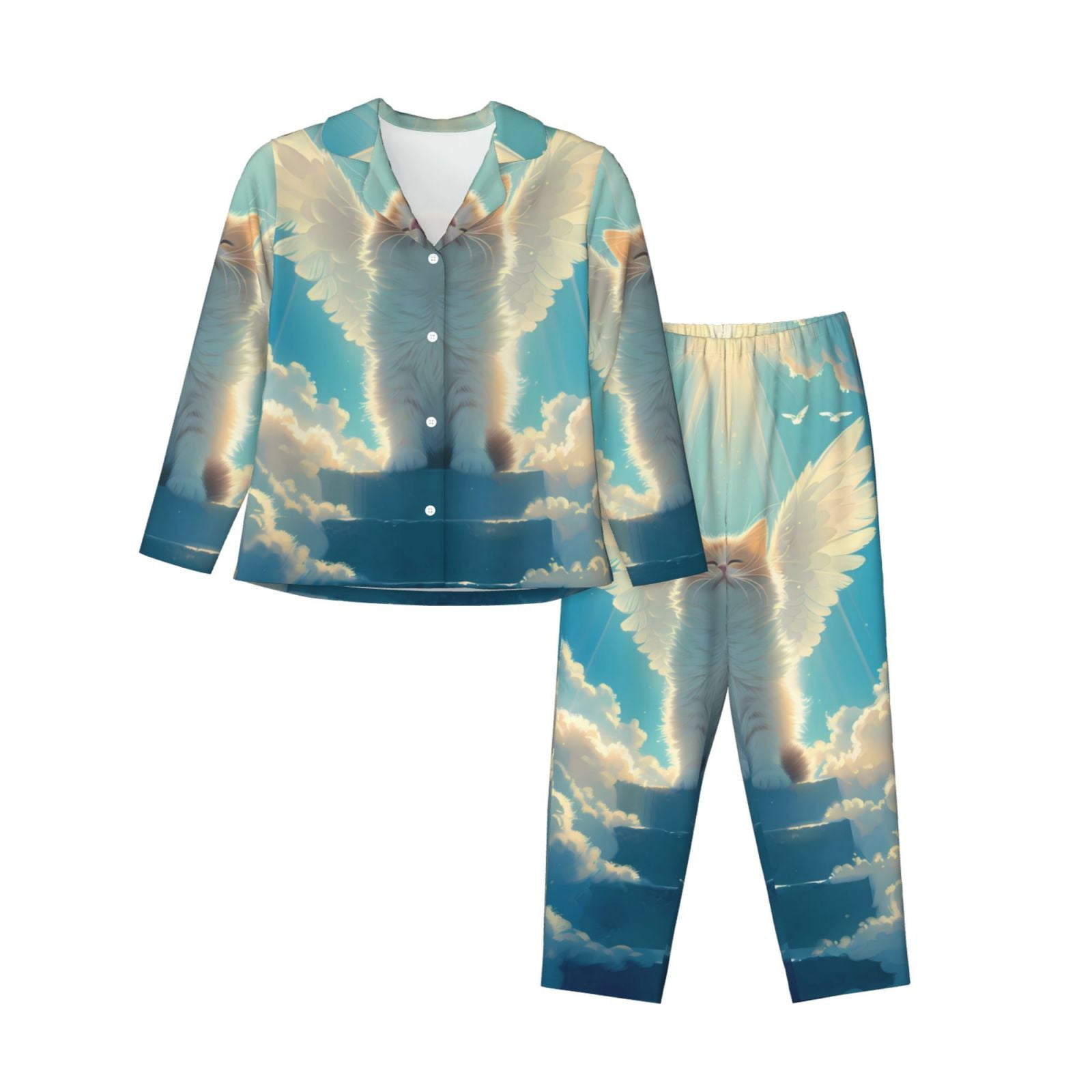 Hirioo Sunshine Cute Winged Cat for Women's Pajama Sets 2 Piece Pjs ...