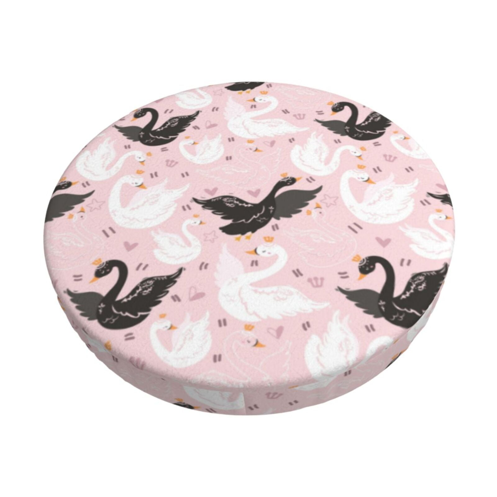 Hirioo Swan And Flowers2 for Round Bar Stool Seat Covers Washable Stool ...