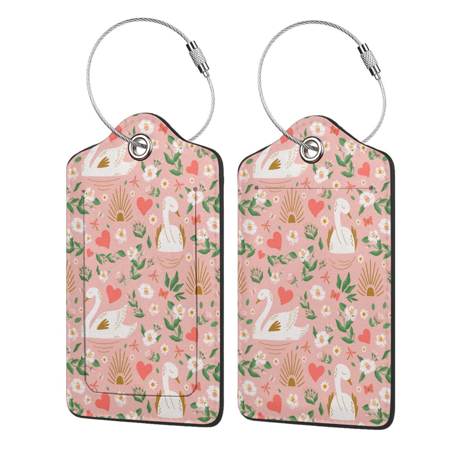 Hirioo Swan And Flowers3 Print Leather Luggage Tag with Stainless Steel ...