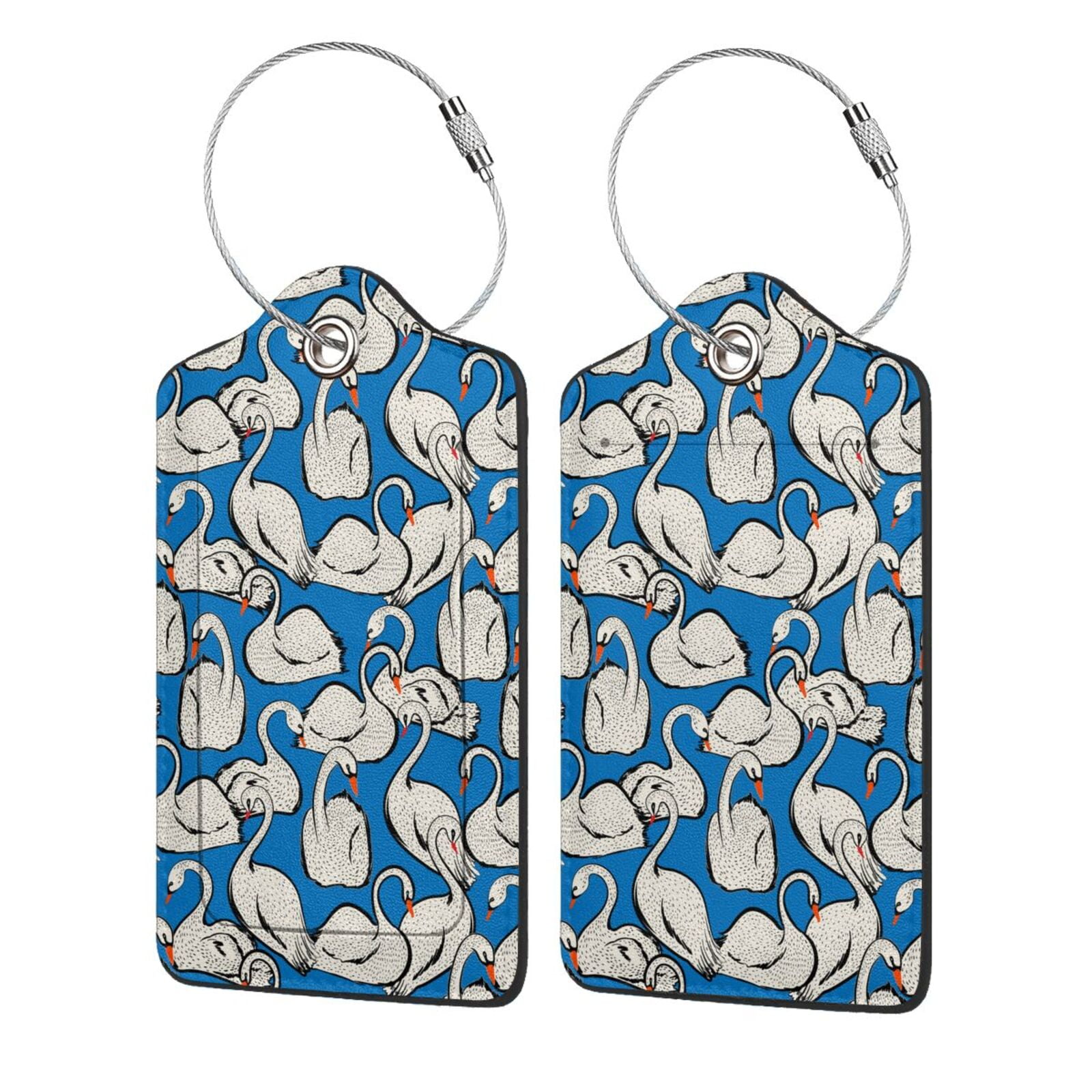 Hirioo Swan Birds Print Leather Luggage Tag with Stainless Steel Loop ...