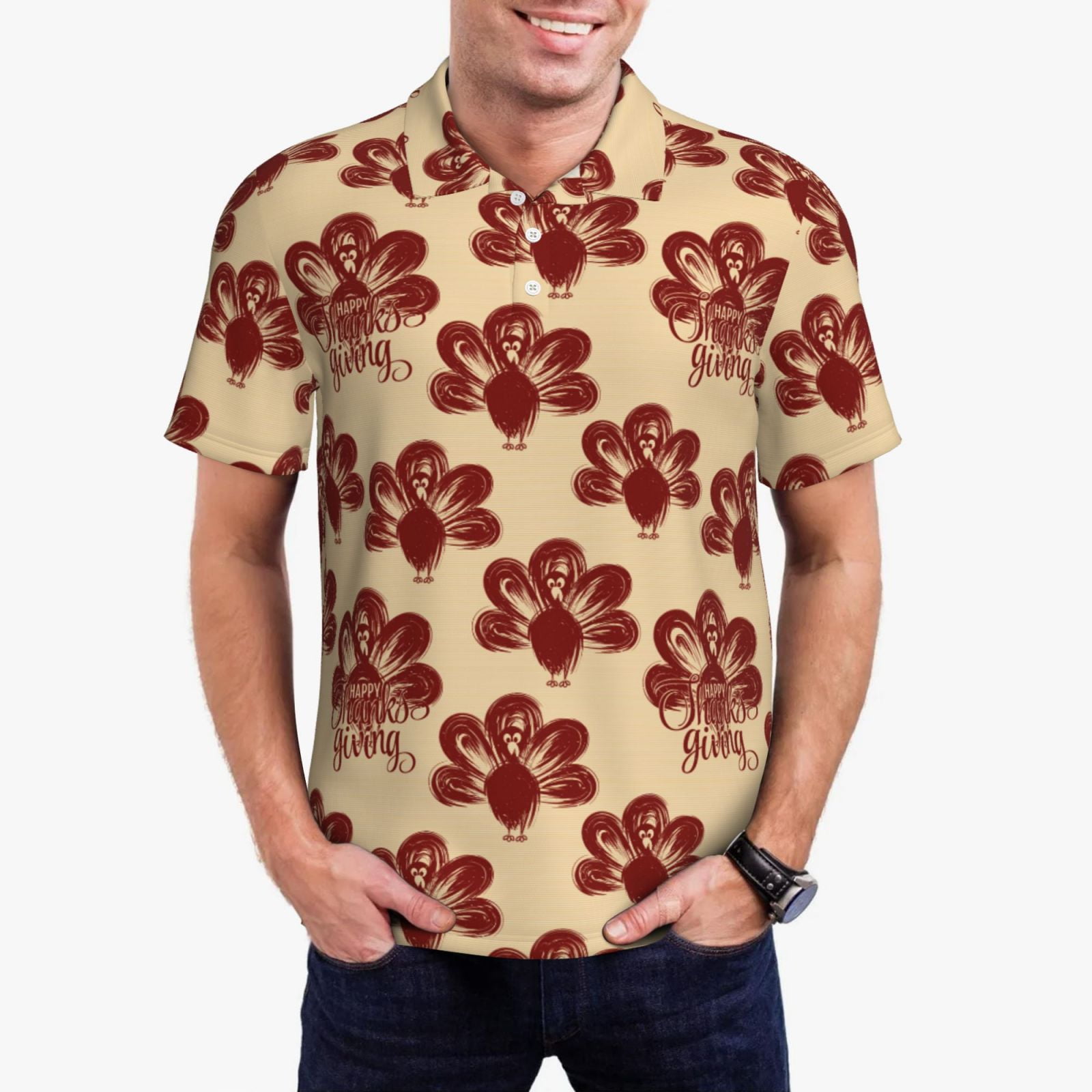 Hirioo Thanksgiving Sketch Turkey for Men’s Polo Shirts Quick Dry Short ...
