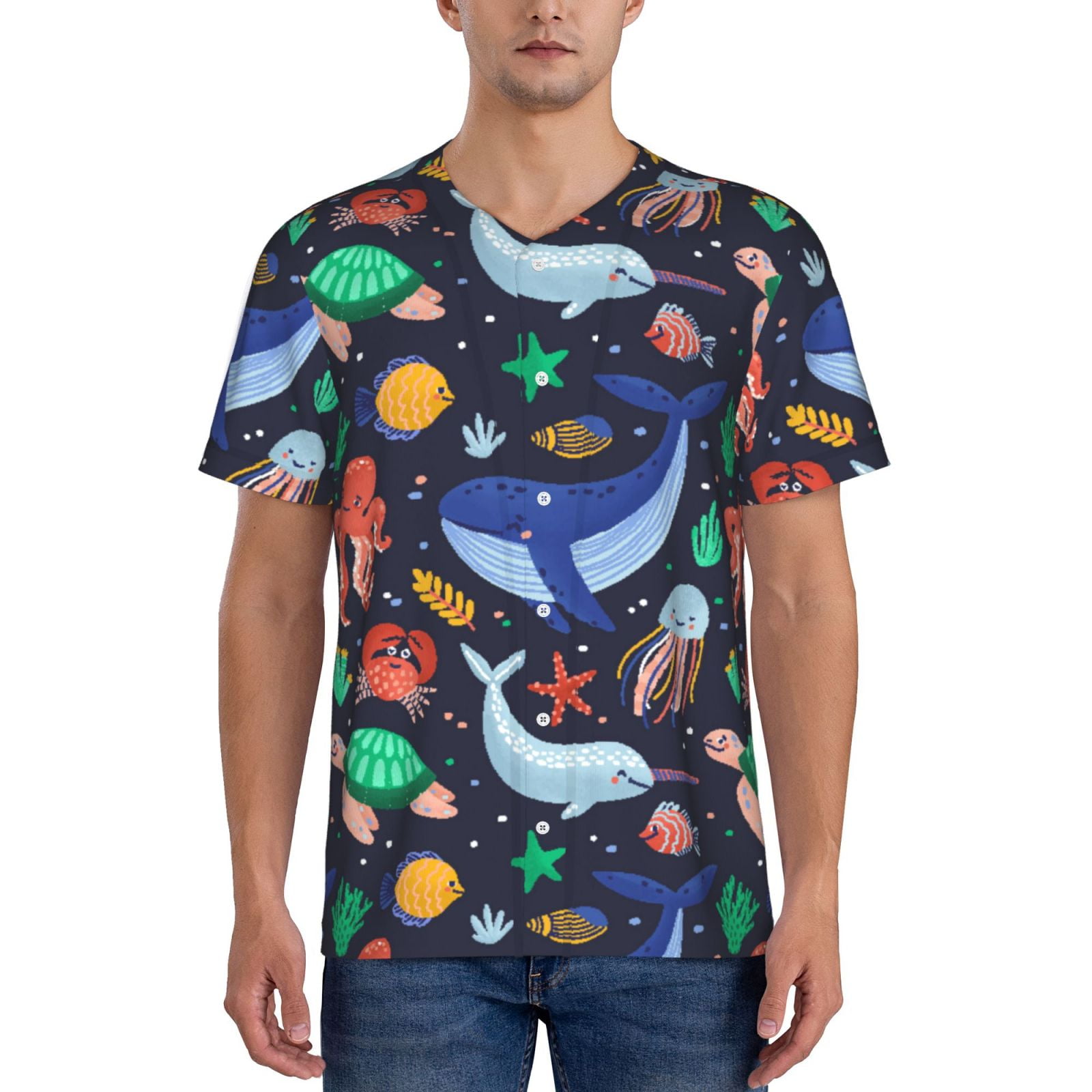 Hirioo The Underwater World for Men's Baseball T-shirt Shirts Short ...