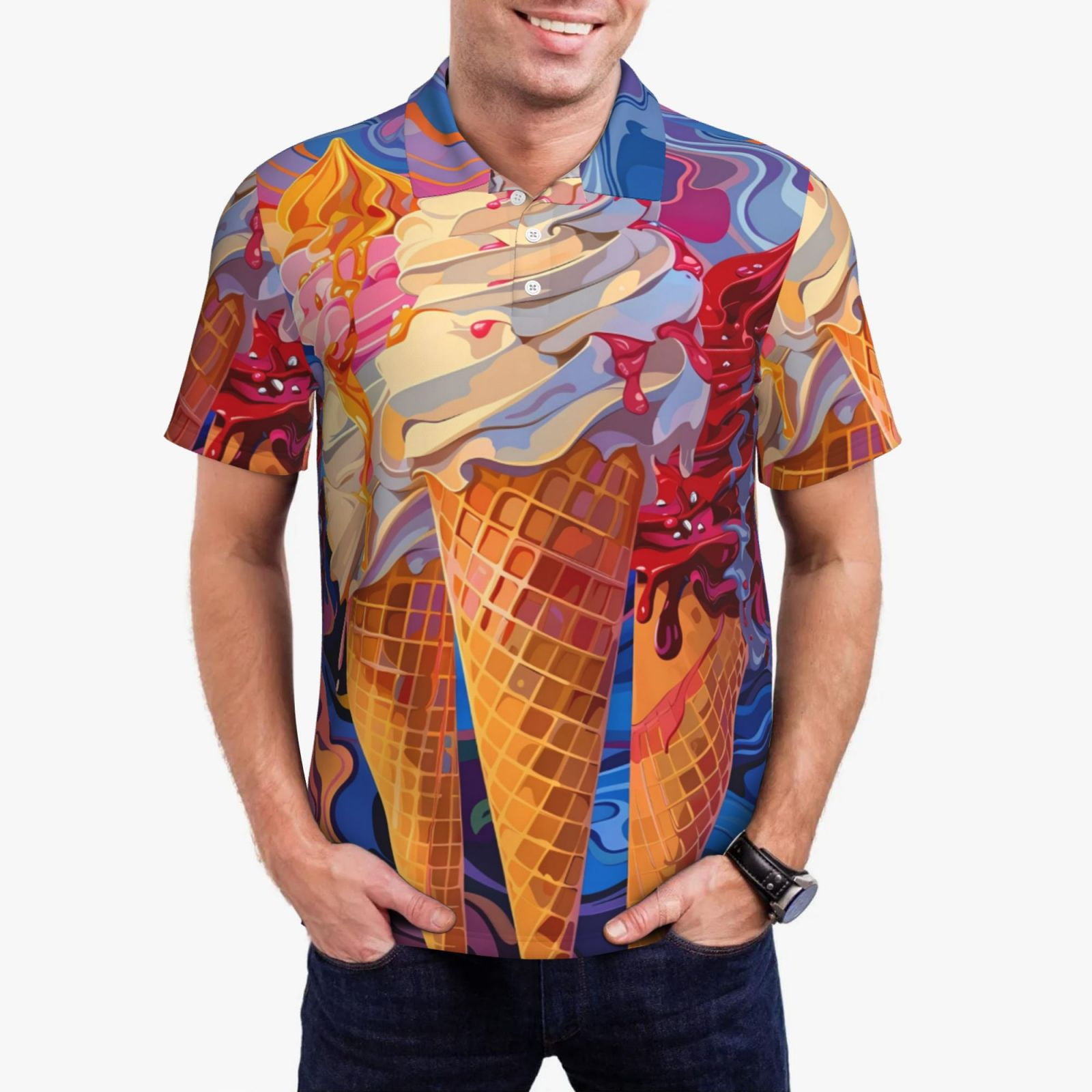 Hirioo Trio Of Dripping Cones for Men’s Polo Shirts Quick Dry Short ...