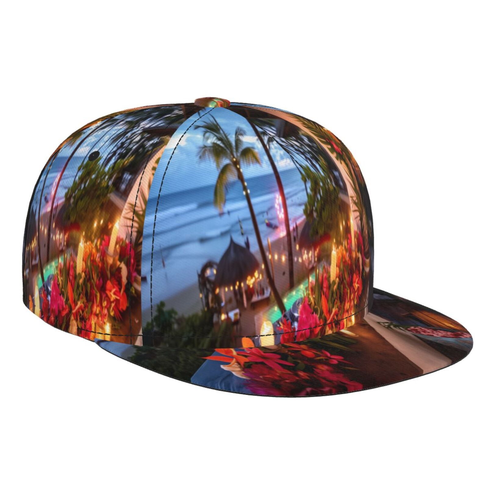 Hirioo Tropical Beach Candlelight for Baseball Cap Men Cap Flat Brim ...