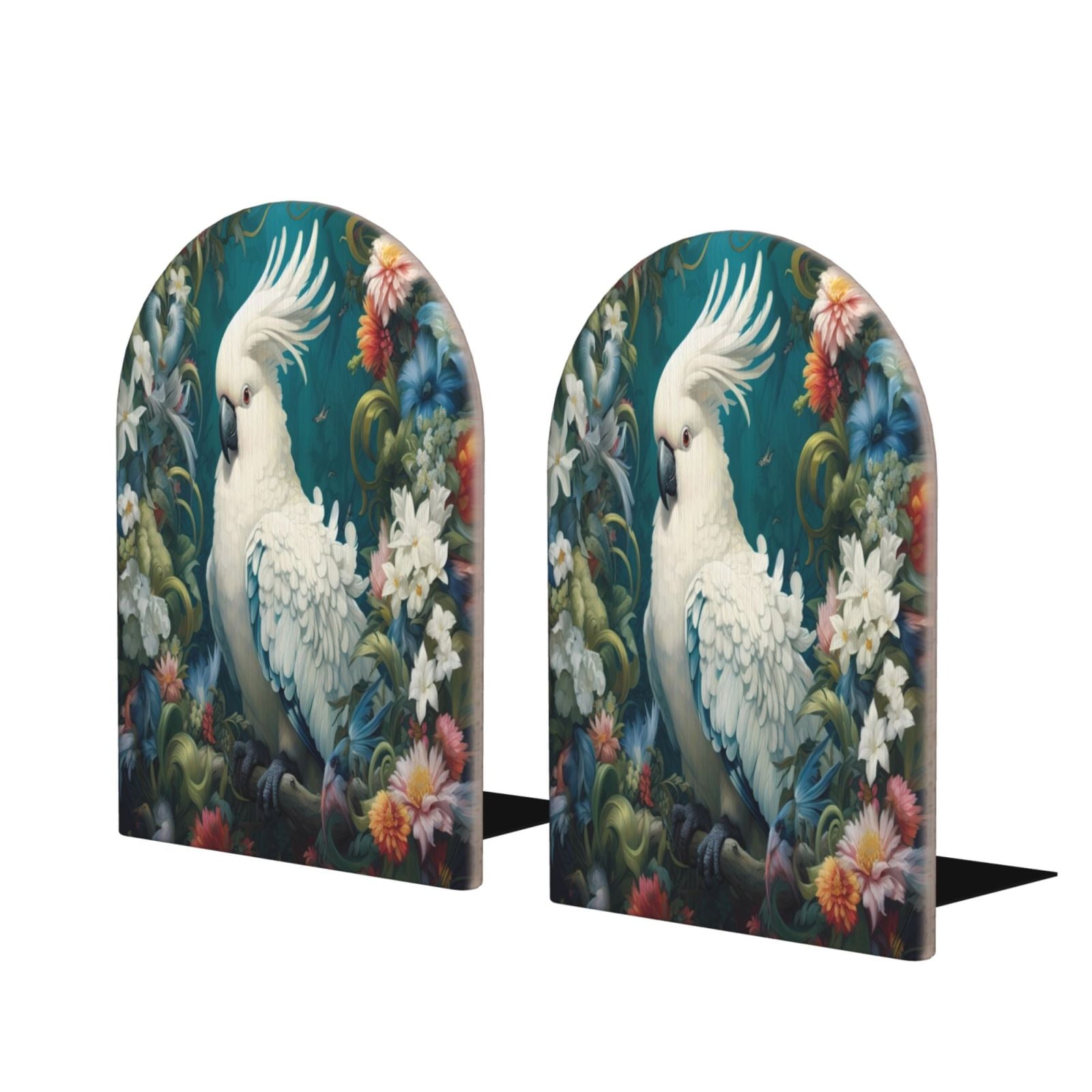 Hirioo Tropical Parrot Floral Artwork for Bookends Decorative Bookends ...