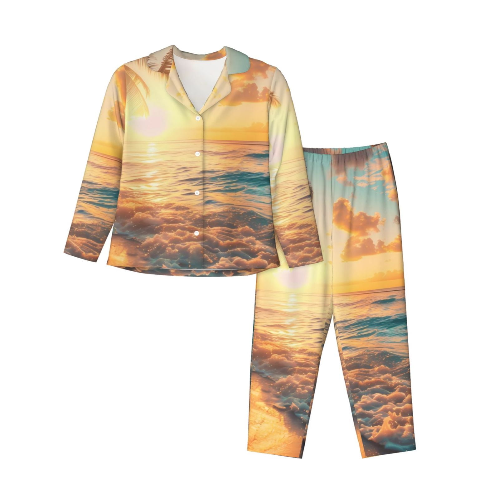 Hirioo Tropical Sunset Beach Scene for Women's Pajama Sets 2 Piece Pjs ...